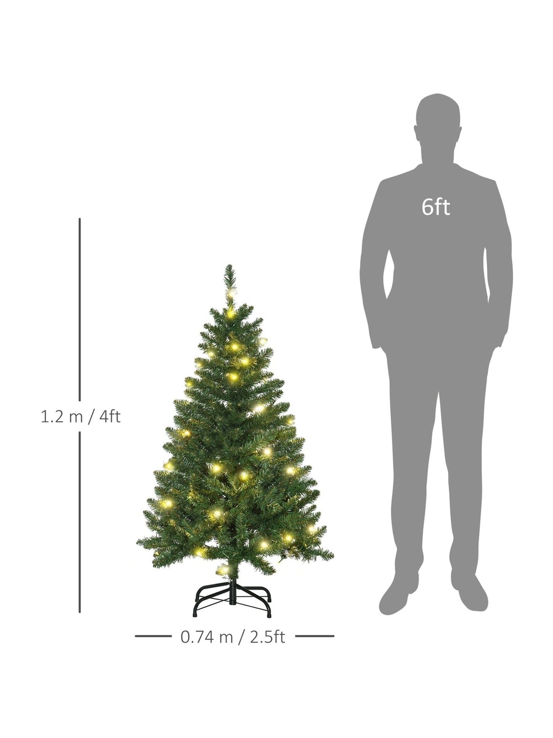 Buy Homcom Green 4FT Prelit Artificial Christmas Tree with Lights from ...