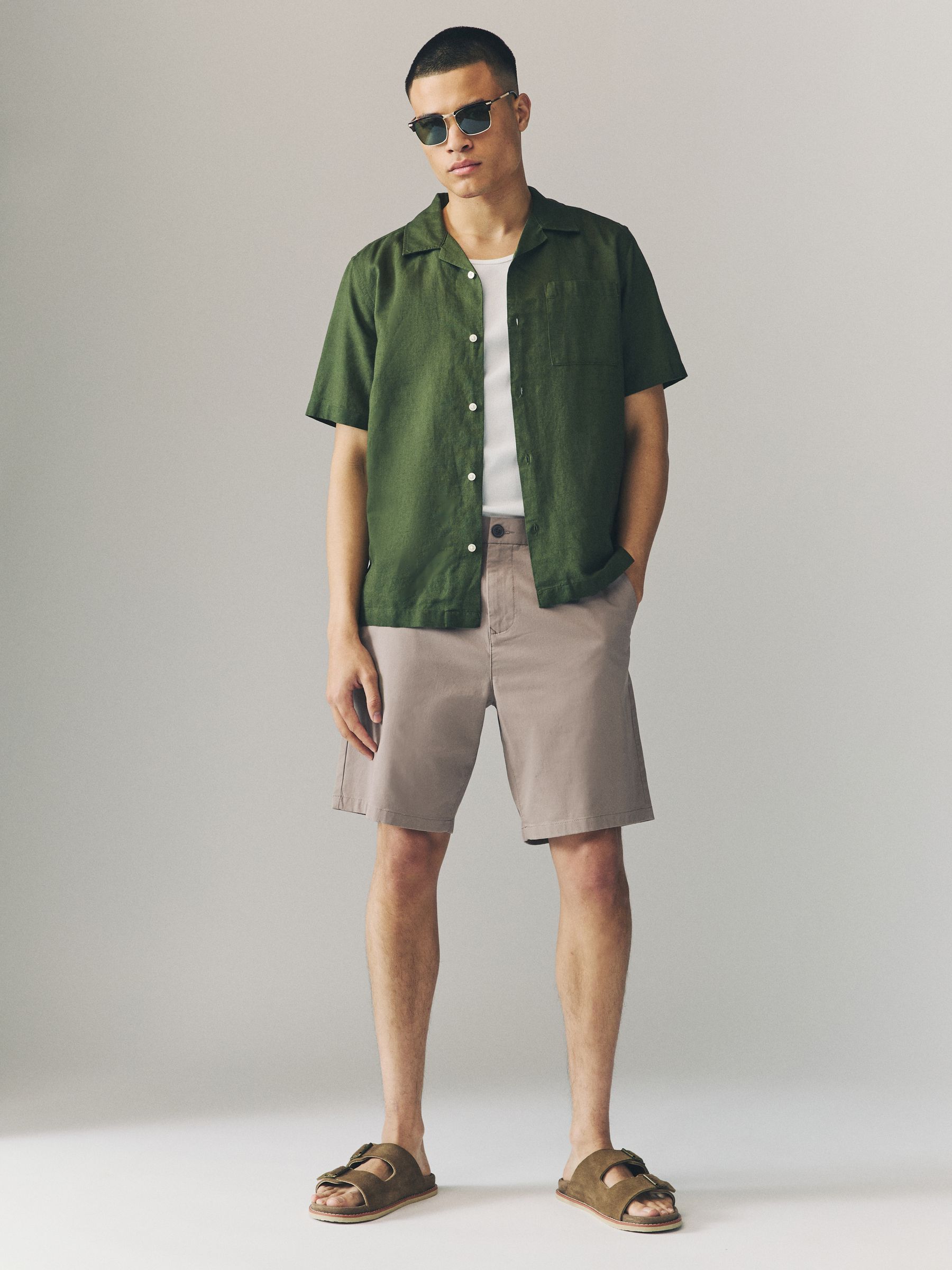 Buy Neutral Slim Fit Stretch Chinos Shorts 3 Pack from the Next UK ...