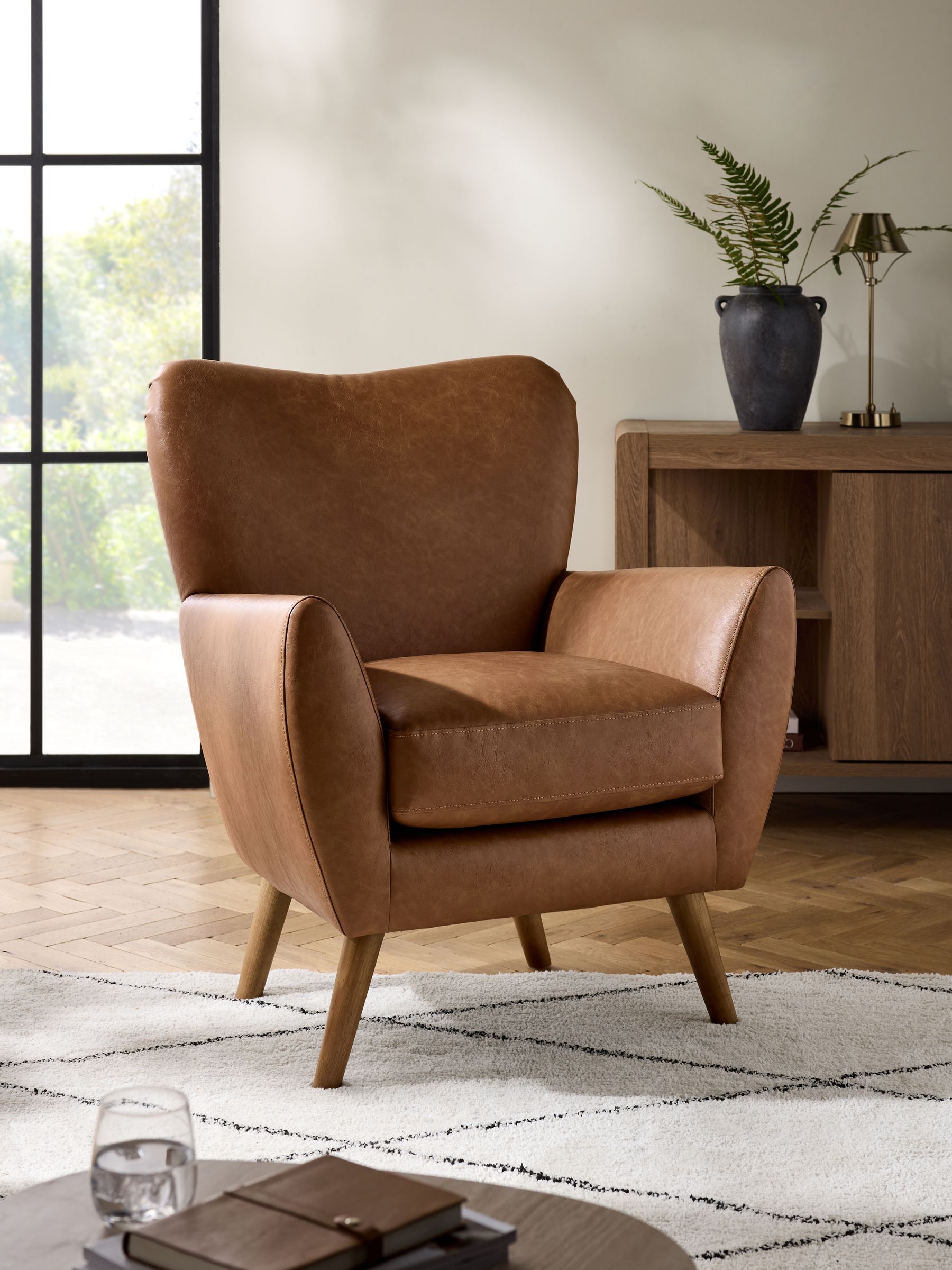 Buy Vintaged Faux Leather Light Brown Wilson Highback Armchair from the ...