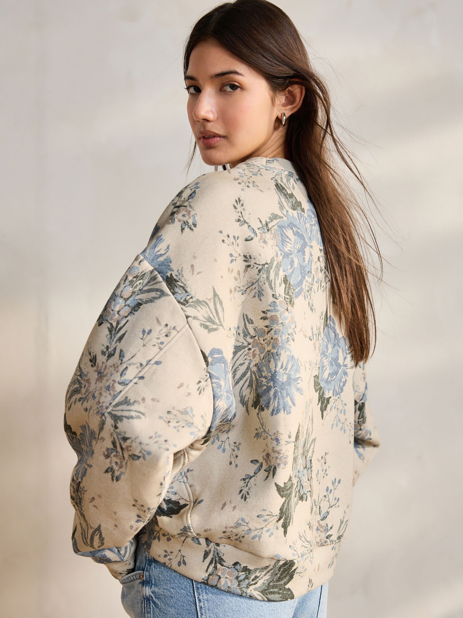Buy Neutral Floral Pattern All-Over Print Crew Neck Sweatshirt from ...