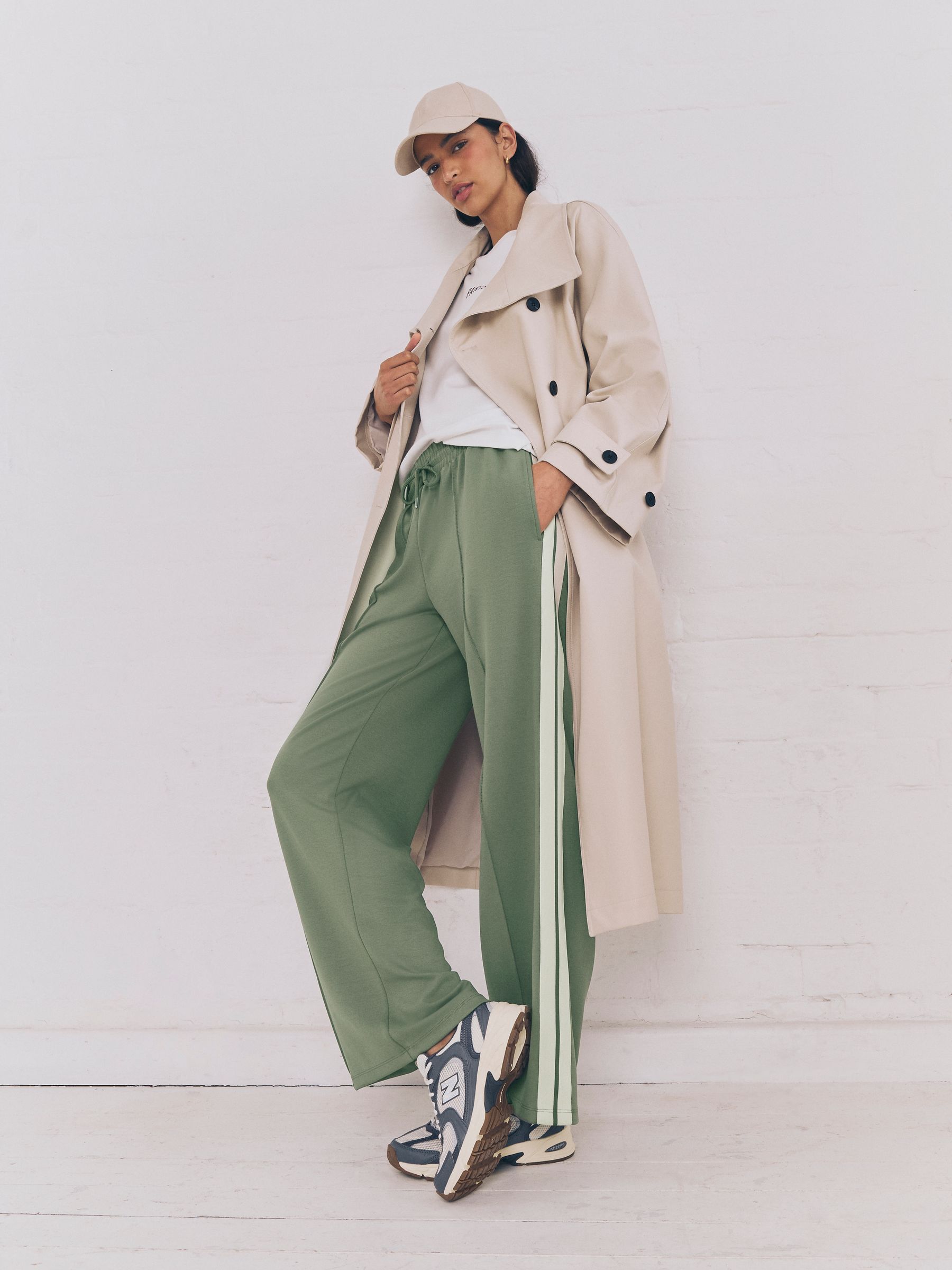 Buy Khaki Green Slinky Wide Leg Side Stripe Track Trousers from Next ...