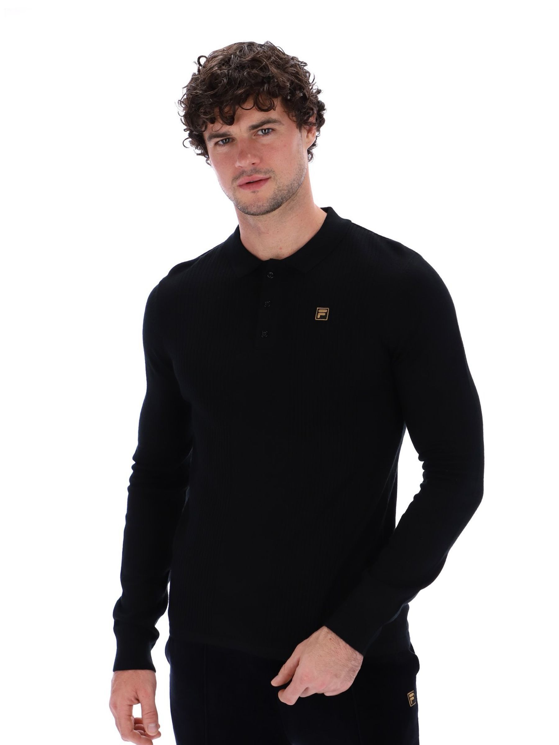 Buy Fila Black Frank Knitted Long Sleeves Polo Shirt from the Next UK ...