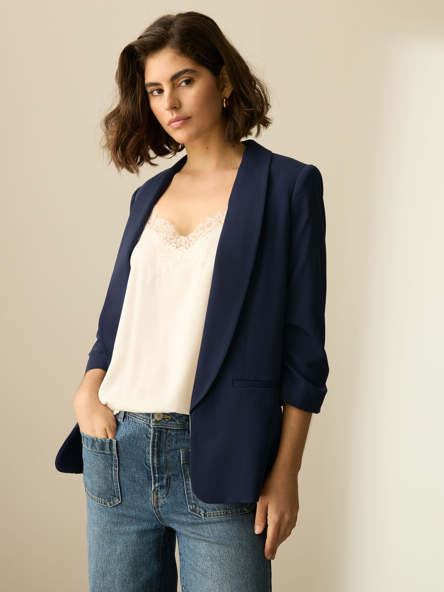 Buy Navy Blue Relaxed Ruched Sleeve Blazer from the Next UK online shop