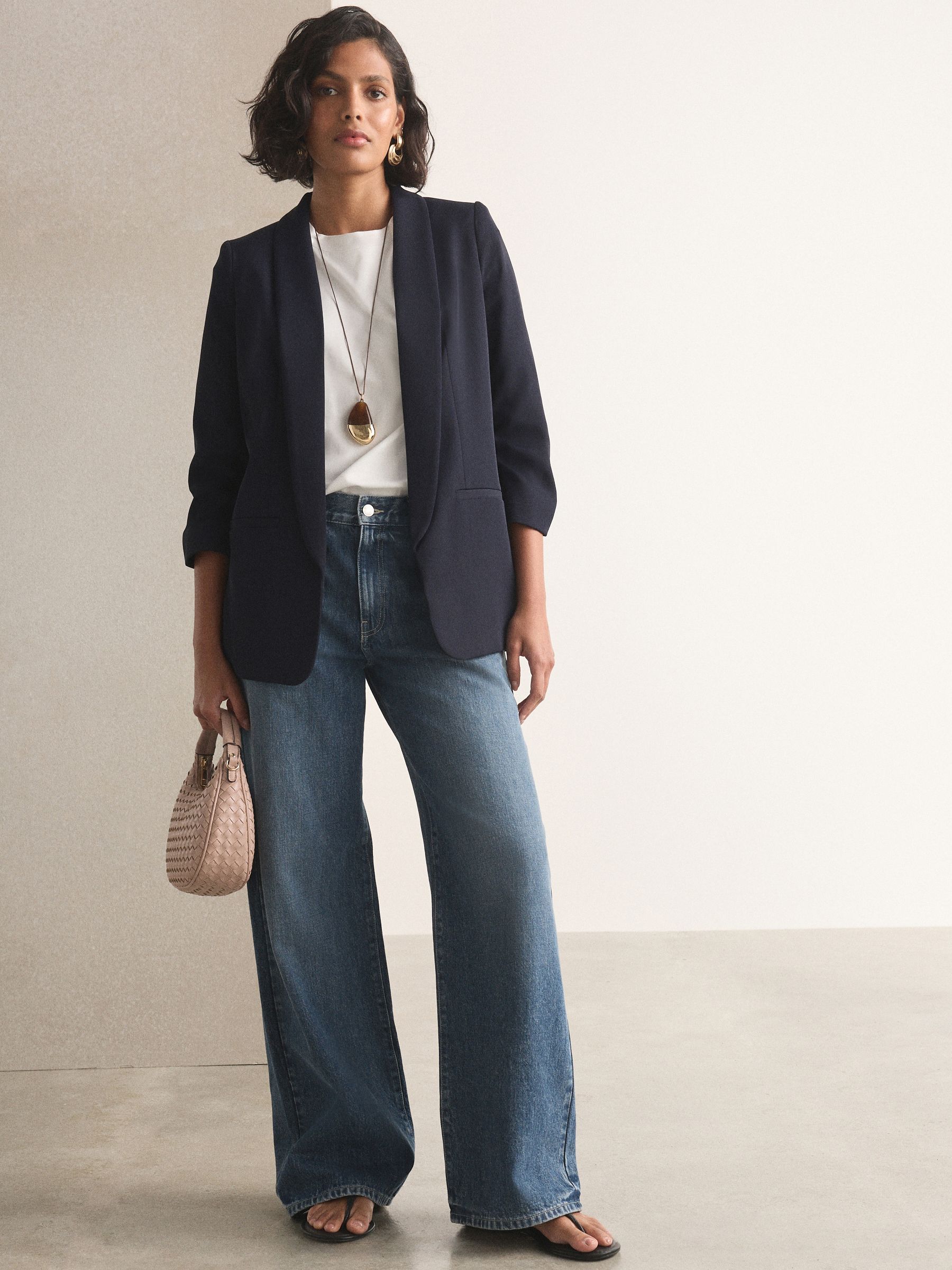 Buy Navy Blue Relaxed Ruched Sleeve Blazer from the Next UK online shop