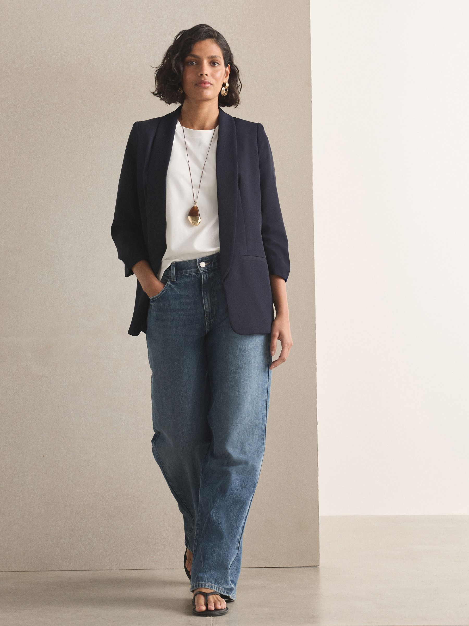 Buy Navy Blue Relaxed Ruched Sleeve Blazer from Next New Zealand