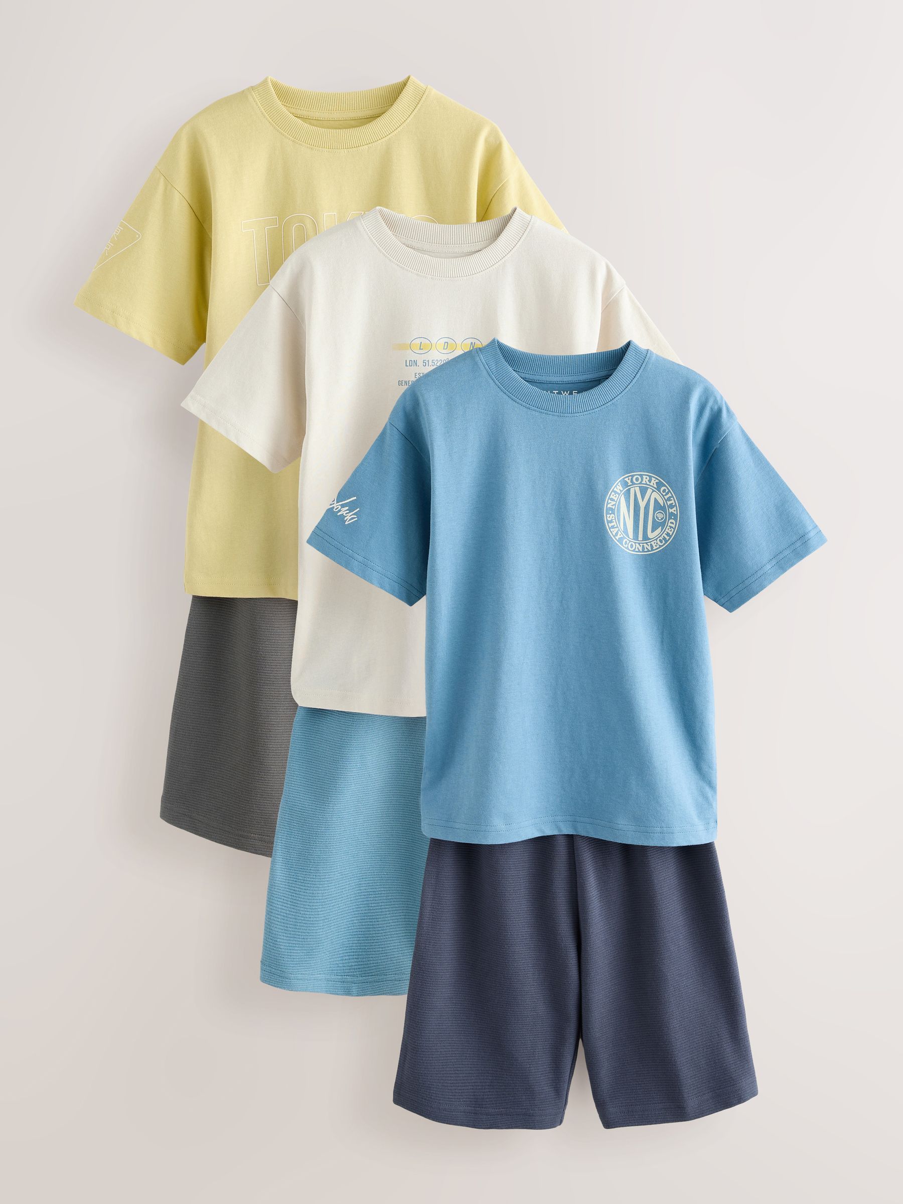 Buy Black/ Grey/ Yellow Short Pyjamas 3 Pack (3-16yrs) from the Next UK ...