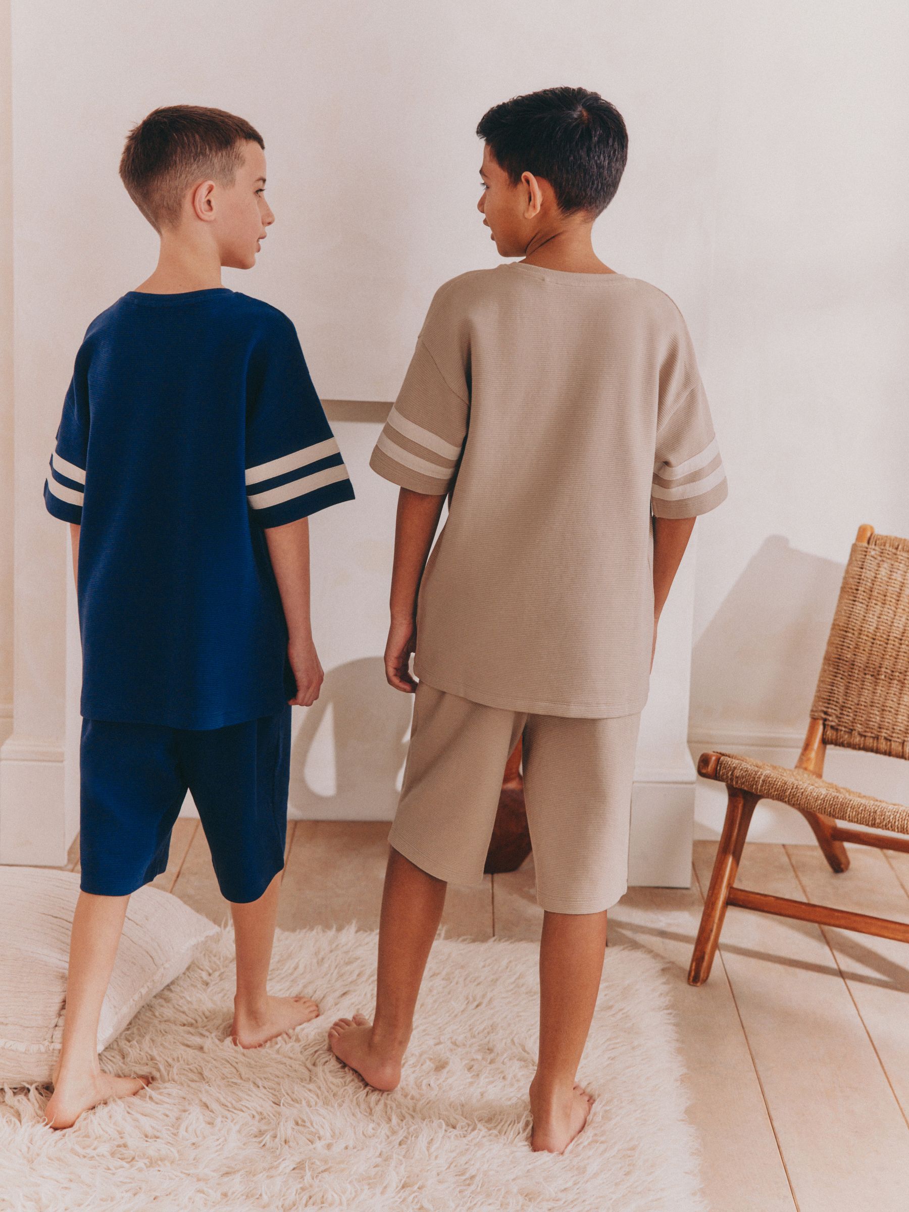 Buy Stone/ Navy Blue 100% Cotton Short Pyjamas 2 Pack (3-16yrs) from ...