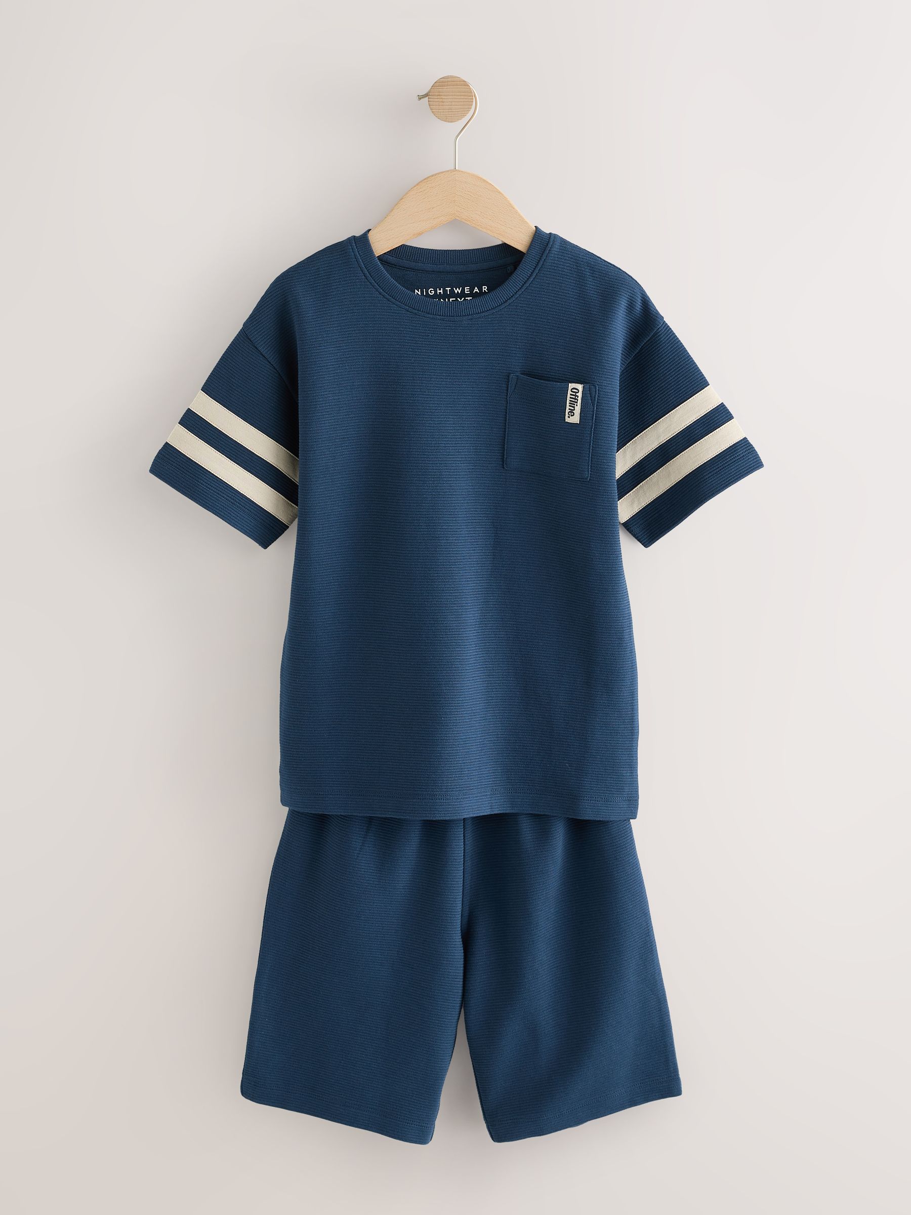 Buy Stone/ Navy Blue 100% Cotton Short Pyjamas 2 Pack (3-16yrs) from ...