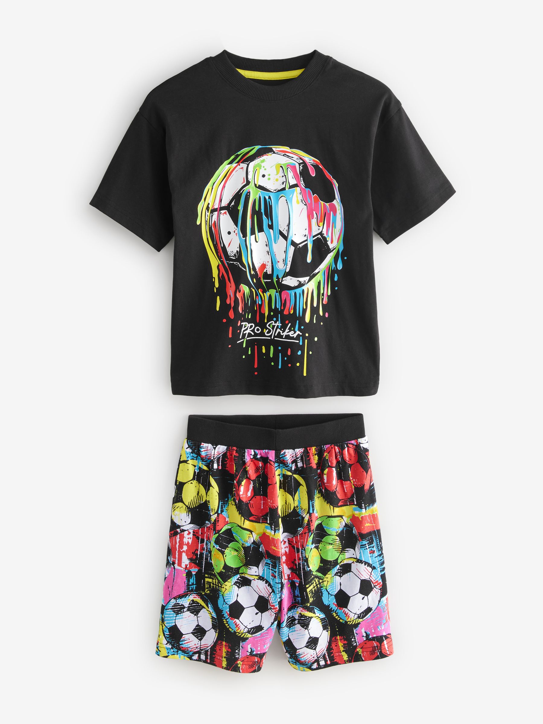 Buy Black/ Multi Bright Football Short Pyjamas 2 Pack (3-16yrs) from ...