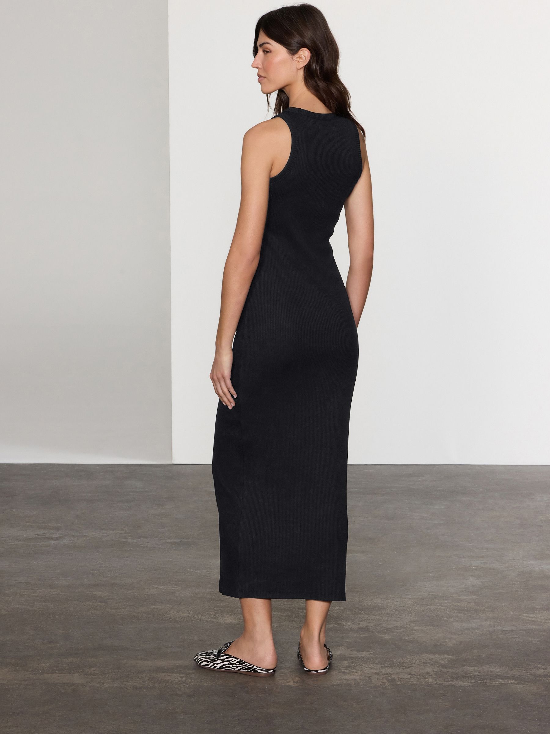 Buy Black Ribbed Racer Back Sleeveless Maxi Length Dress from the Next ...