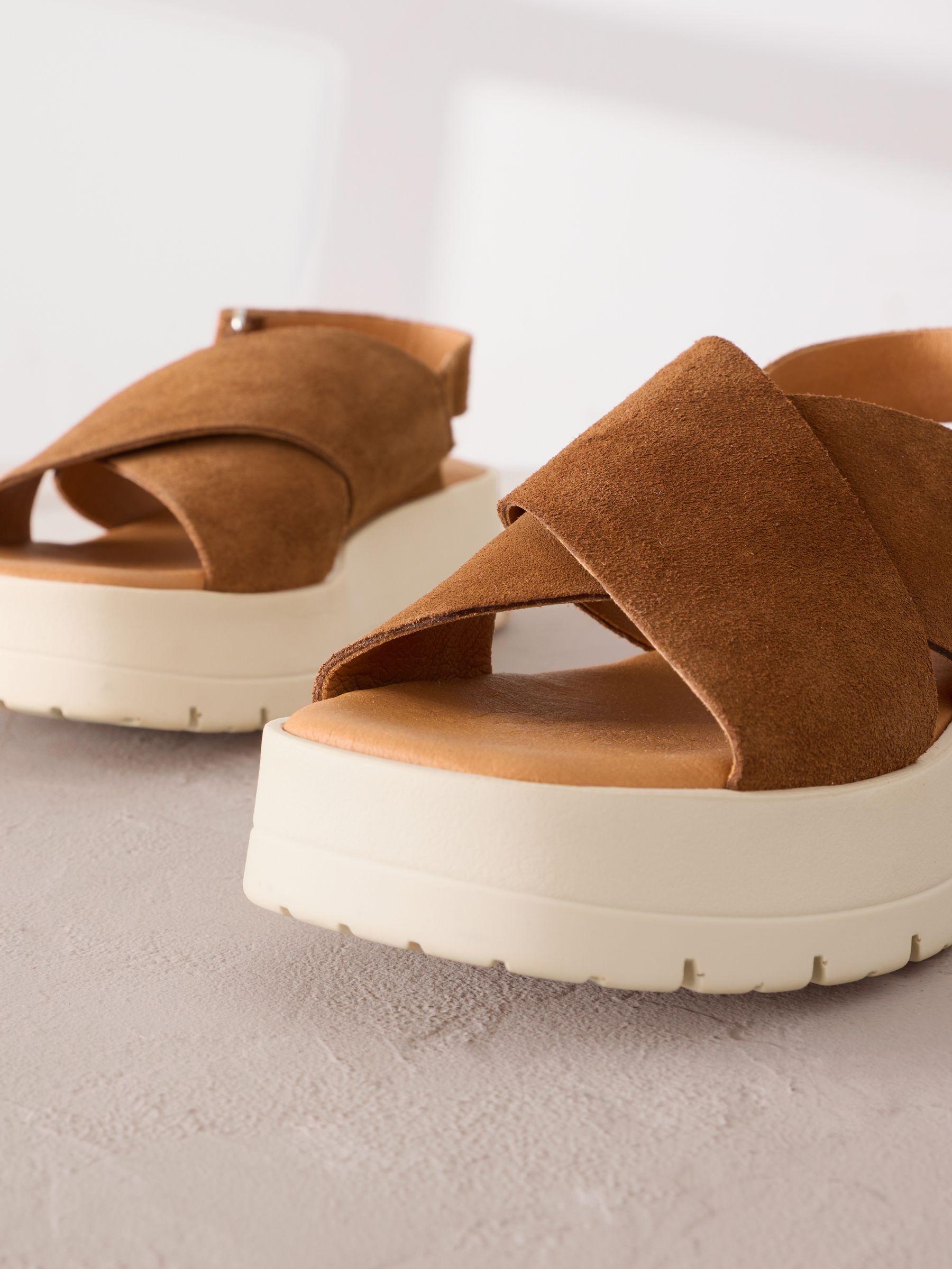 Buy Tan Brown Suede Signature Cross Strap Chunky Flatform Sandals from ...