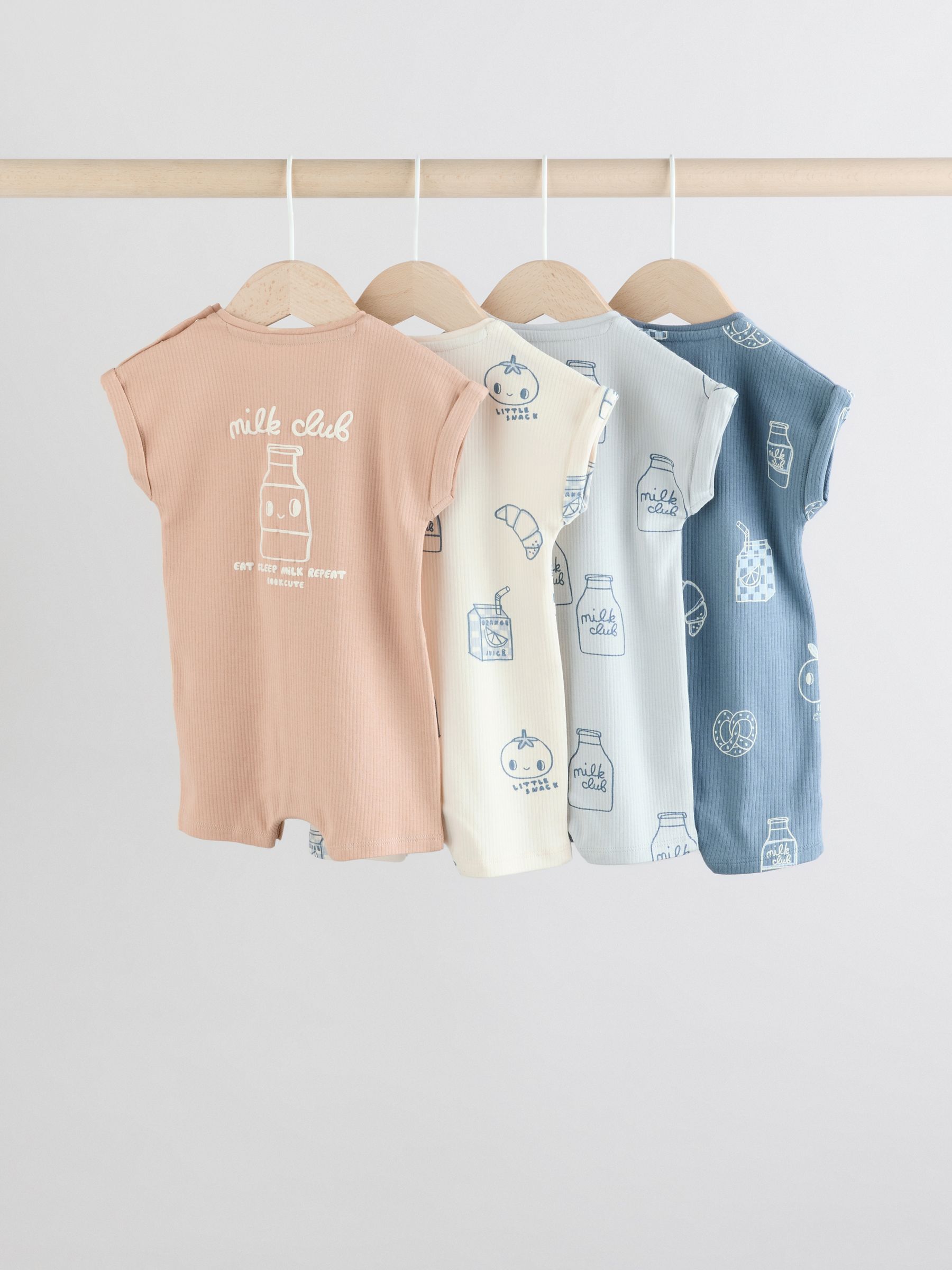 Buy Blue 100% Cotton Baby Rompers 4 Pack from Next Australia