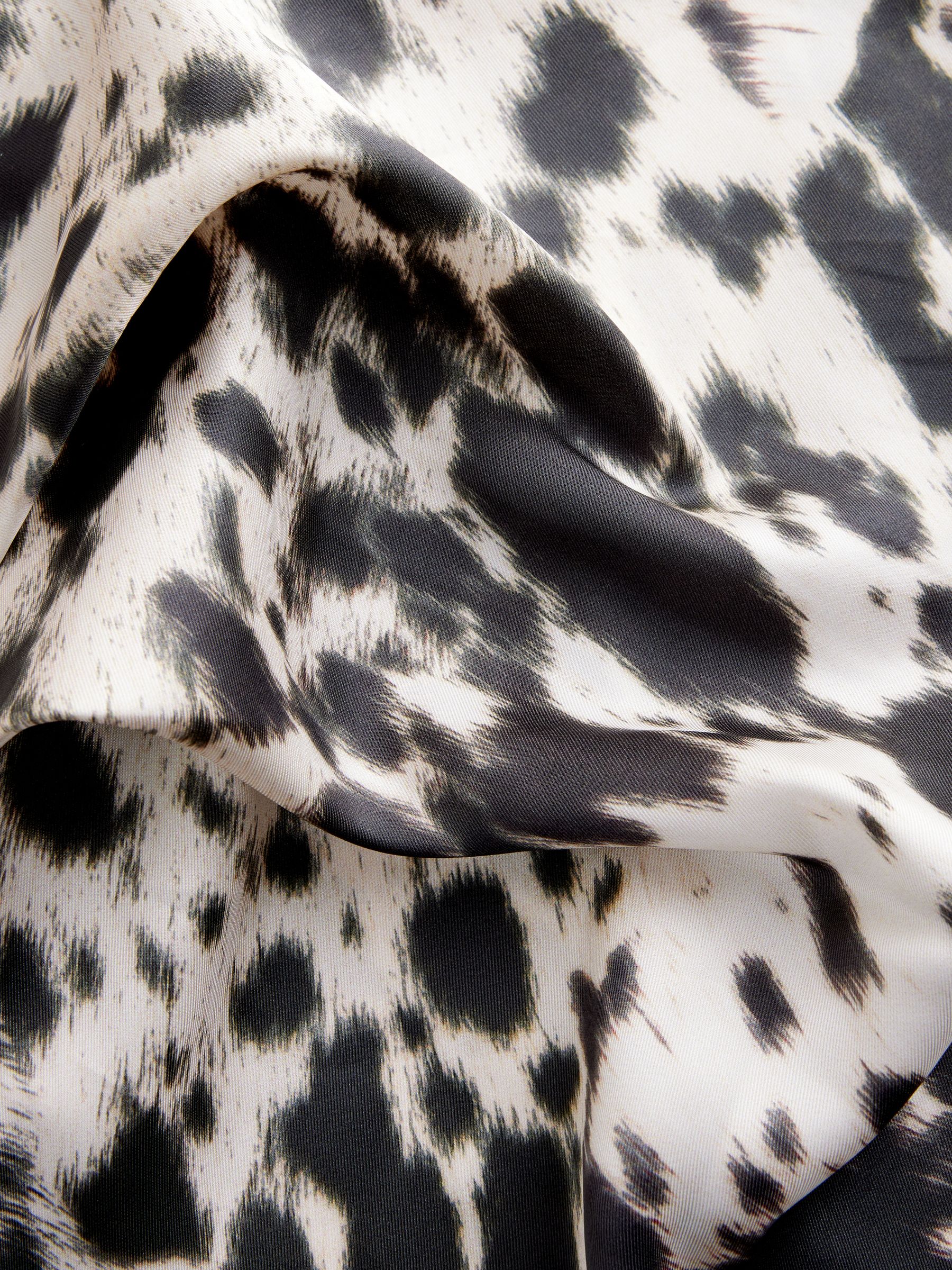 Buy Brown Cow Animal Print Sleeveless Satin Drape Waist Detail Midi ...