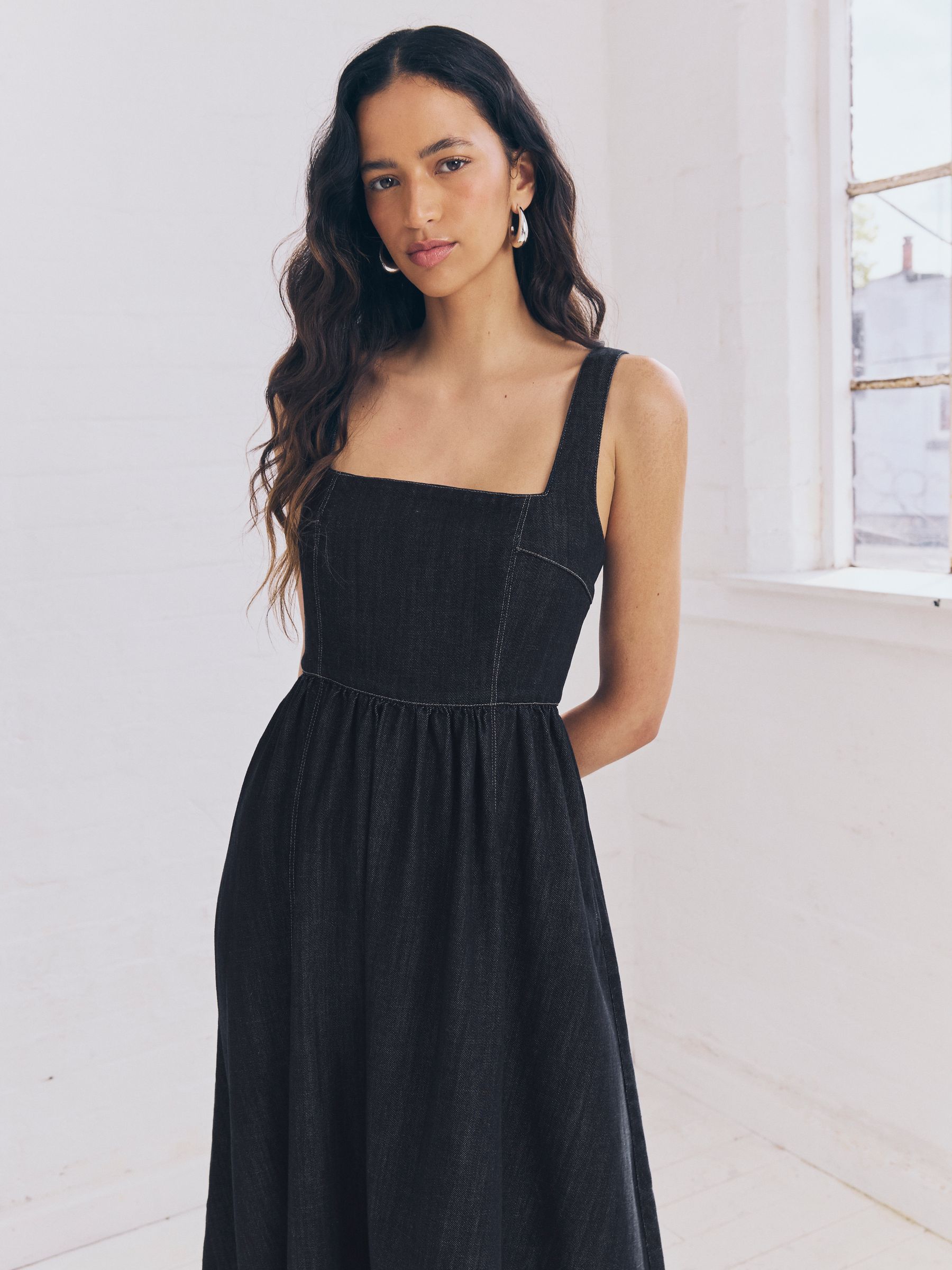 Buy Rinse Corset Fit and Flare Square Neck Tencel Denim Dress from the ...