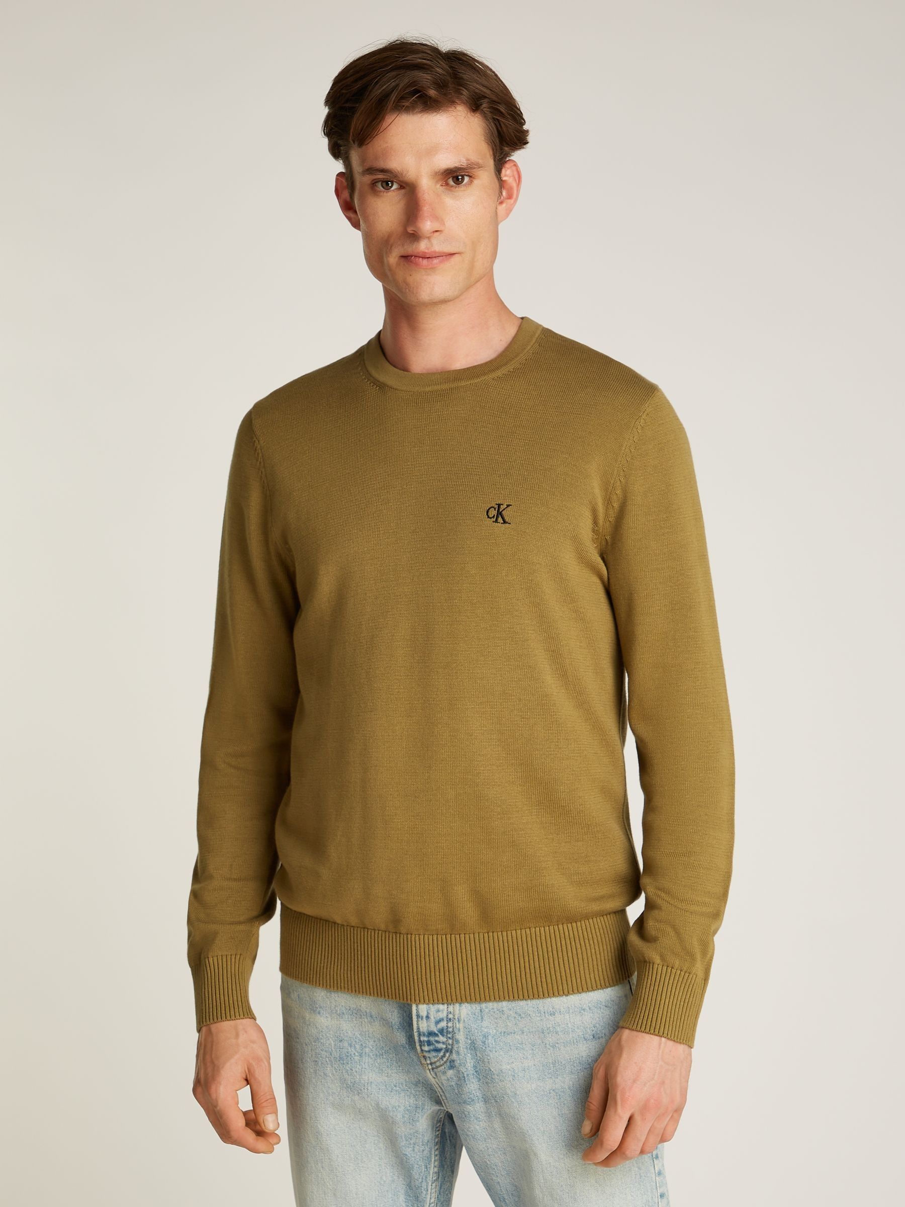 Buy Calvin Klein Green 100% Cotton Modern Crew Neck Jumper from the ...