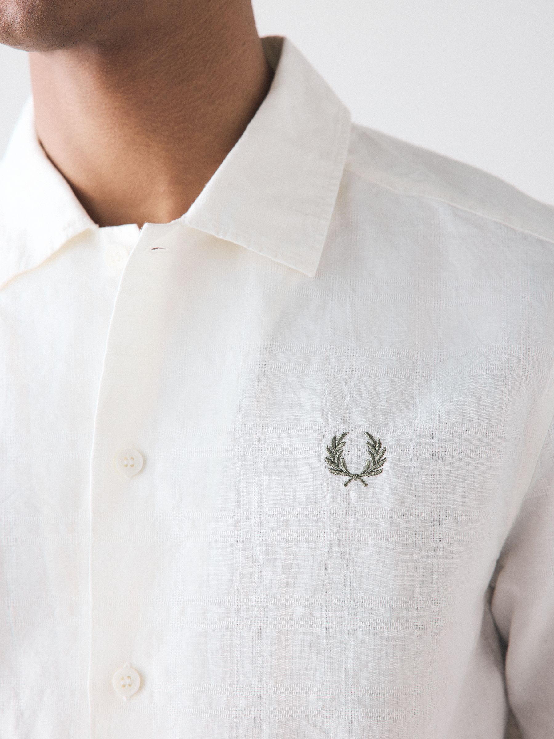 Buy Fred Perry Natural Jacquard Linen Blend Shirt from the Next UK ...