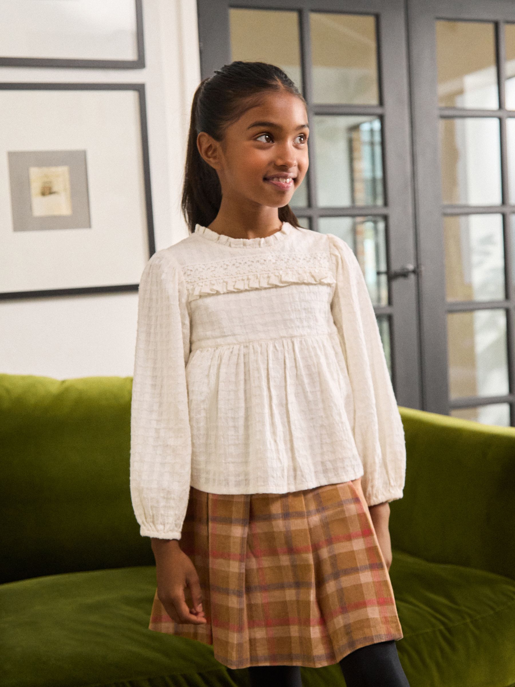 Buy Tan Brown Pleated Check Skirt (3-16yrs) from the Next UK online shop