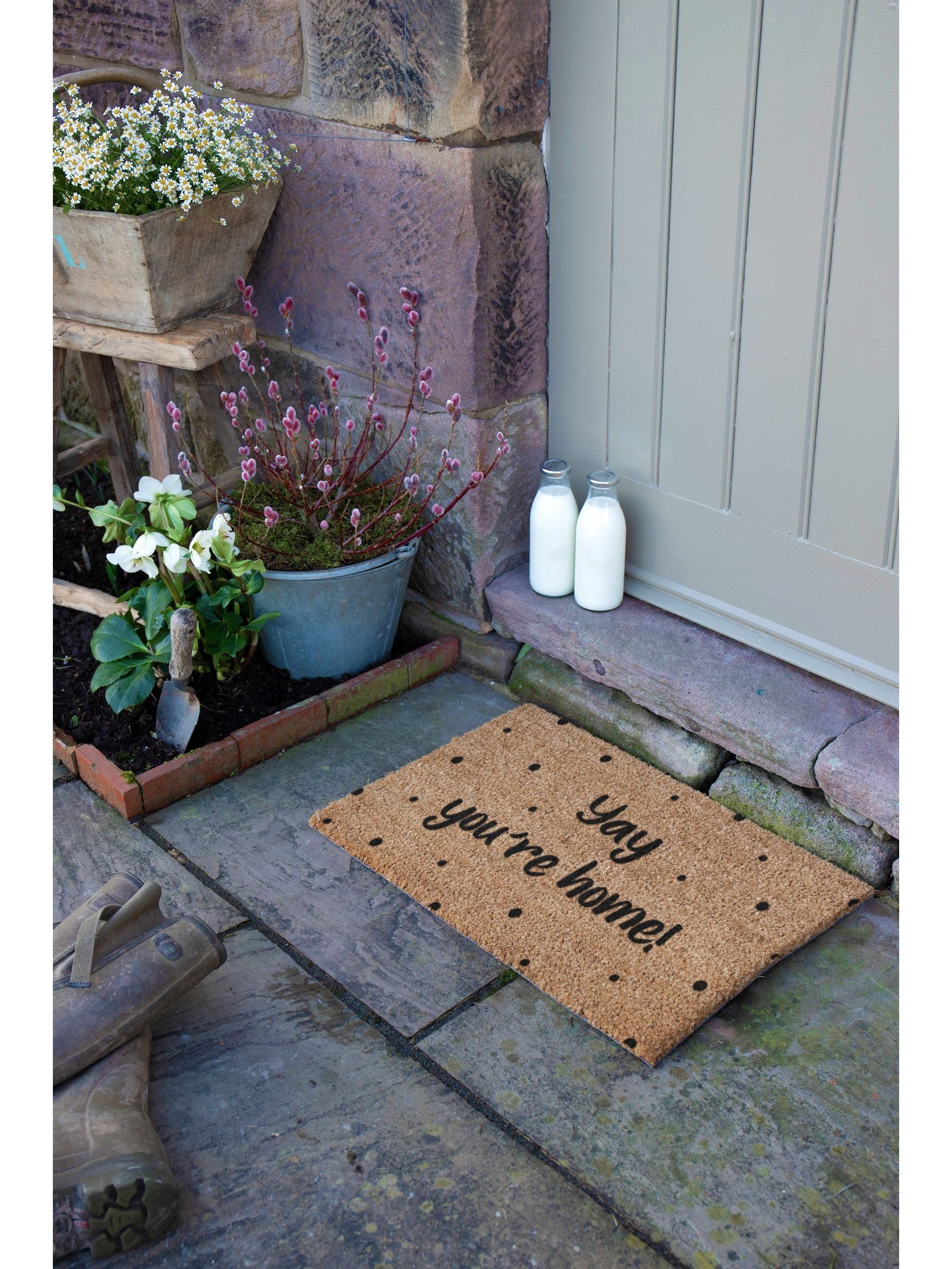 Buy Artsy Mats Natural and Black Yay You're Home Spotty Doormat from ...