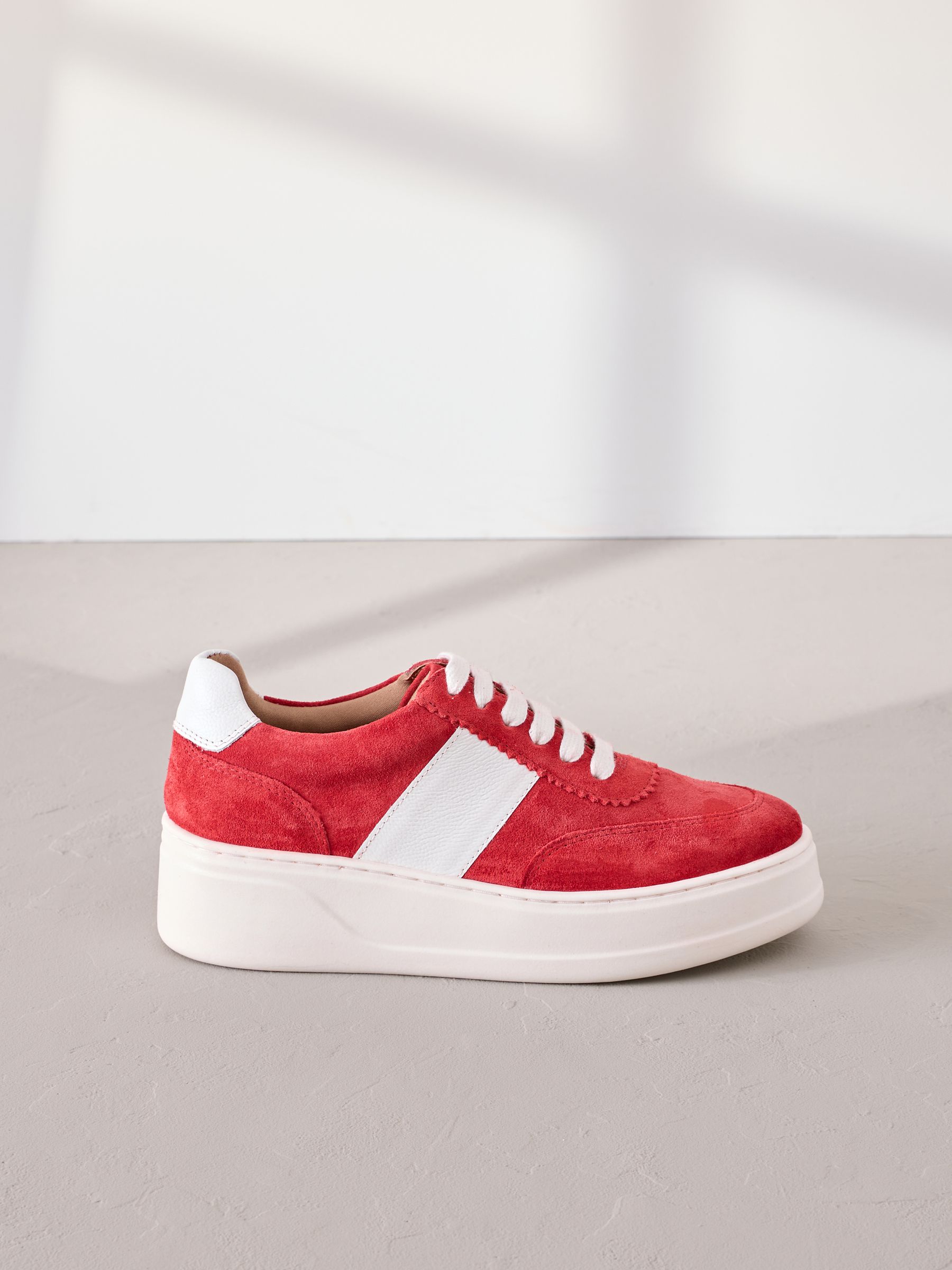 Buy Red Lace Up Signature Premium Leather Chunky Wedge Lace-Up Trainers ...