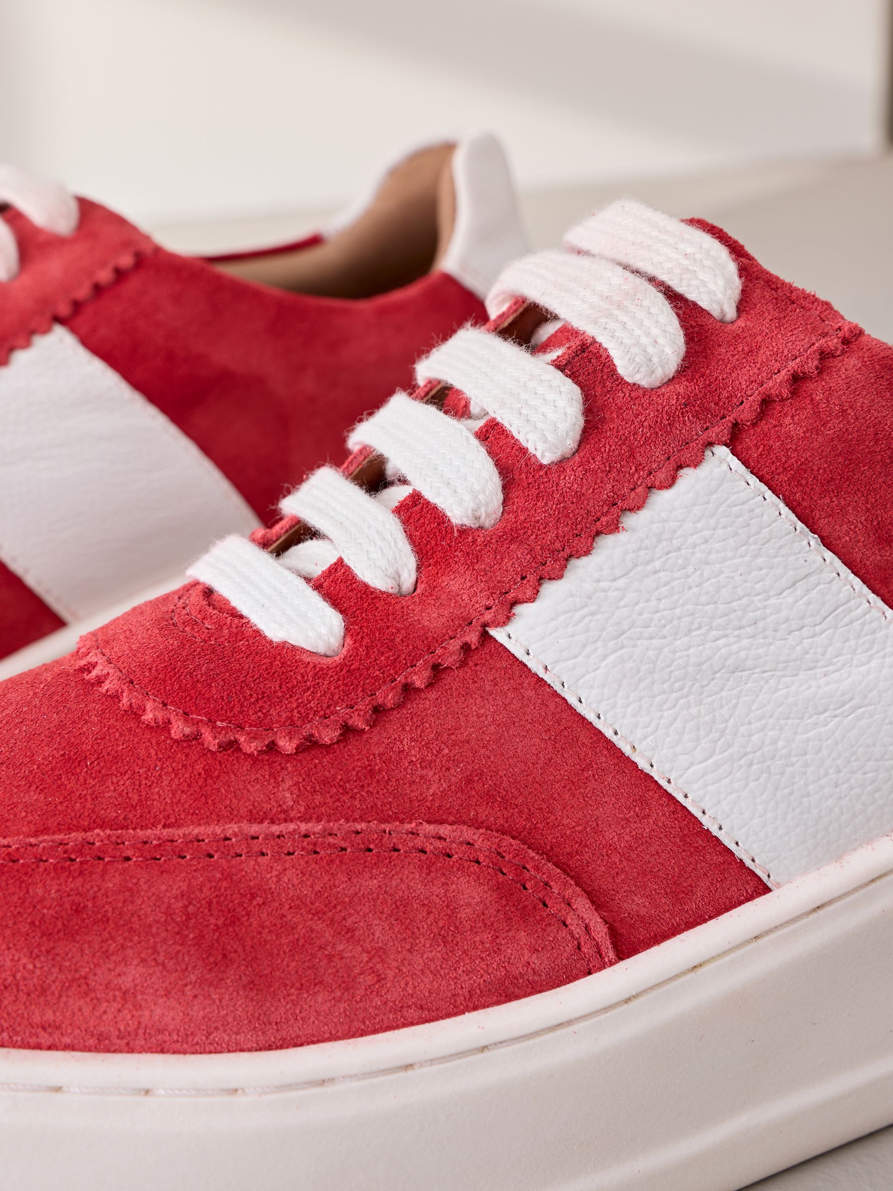 Buy Red Lace Up Signature Premium Leather Chunky Wedge Lace-Up Trainers ...