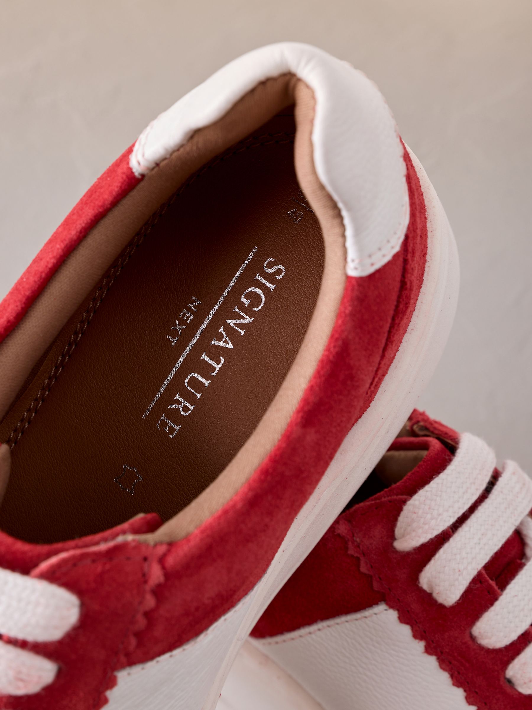 Buy Red Lace Up Signature Premium Leather Chunky Wedge Lace-Up Trainers ...