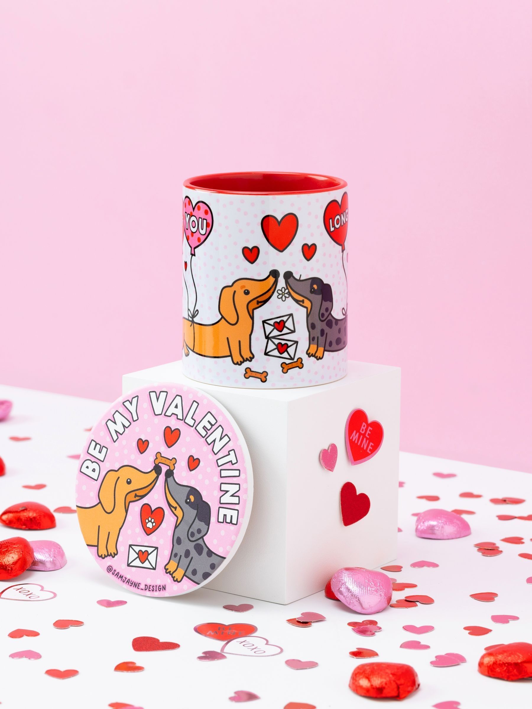 Buy Sam Jayne Design Red Woof You Valentine's Mug and Coaster Set from ...