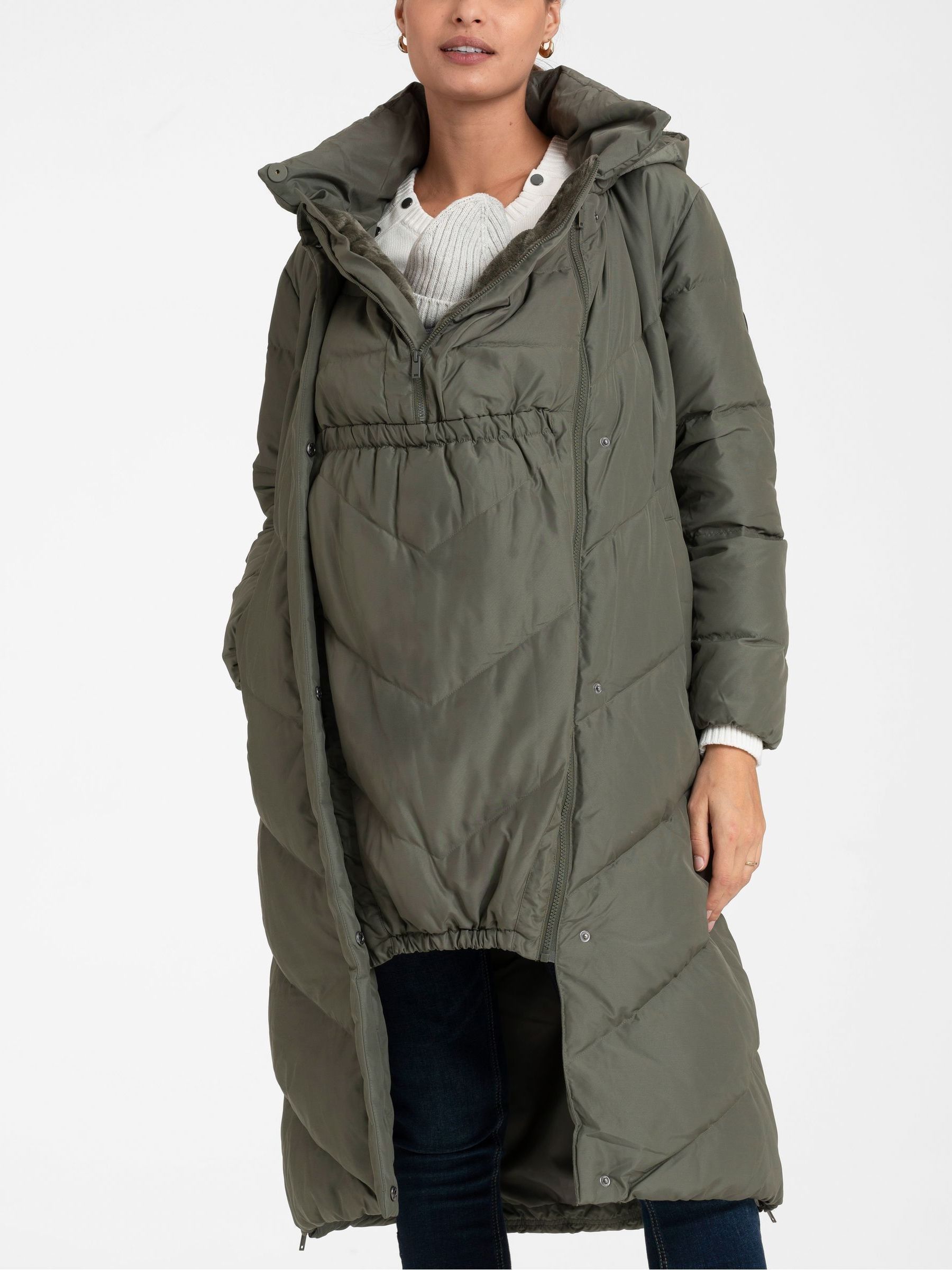 Buy Seraphine Green 3-In-1 Long Chevron Puffer Maternity Coat from the ...