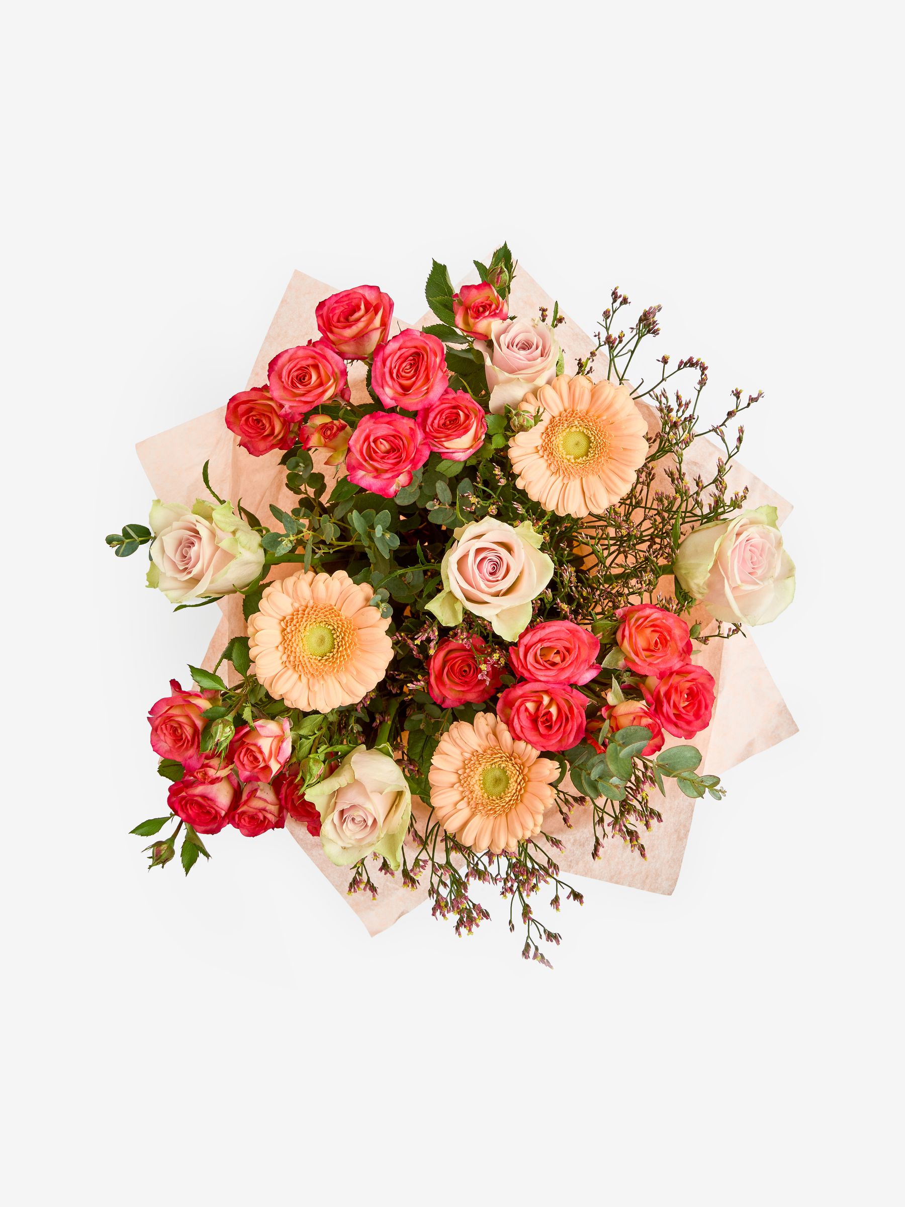 Buy Peach Pink Rose and Germini Fresh Flower Bouquet in Gift Bag from ...