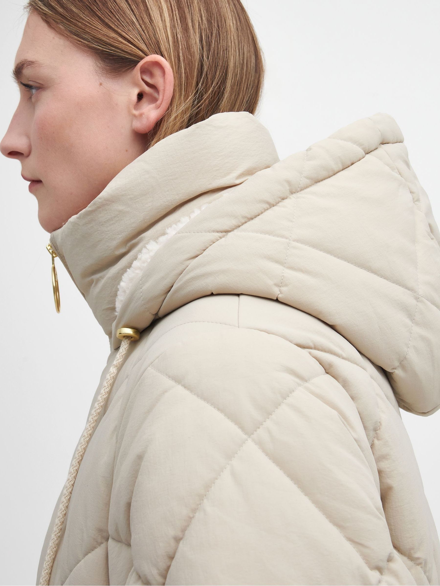 Buy Barbour® Cream Kirkton Longline Cotton Diamond Quilt Puffer Jacket ...