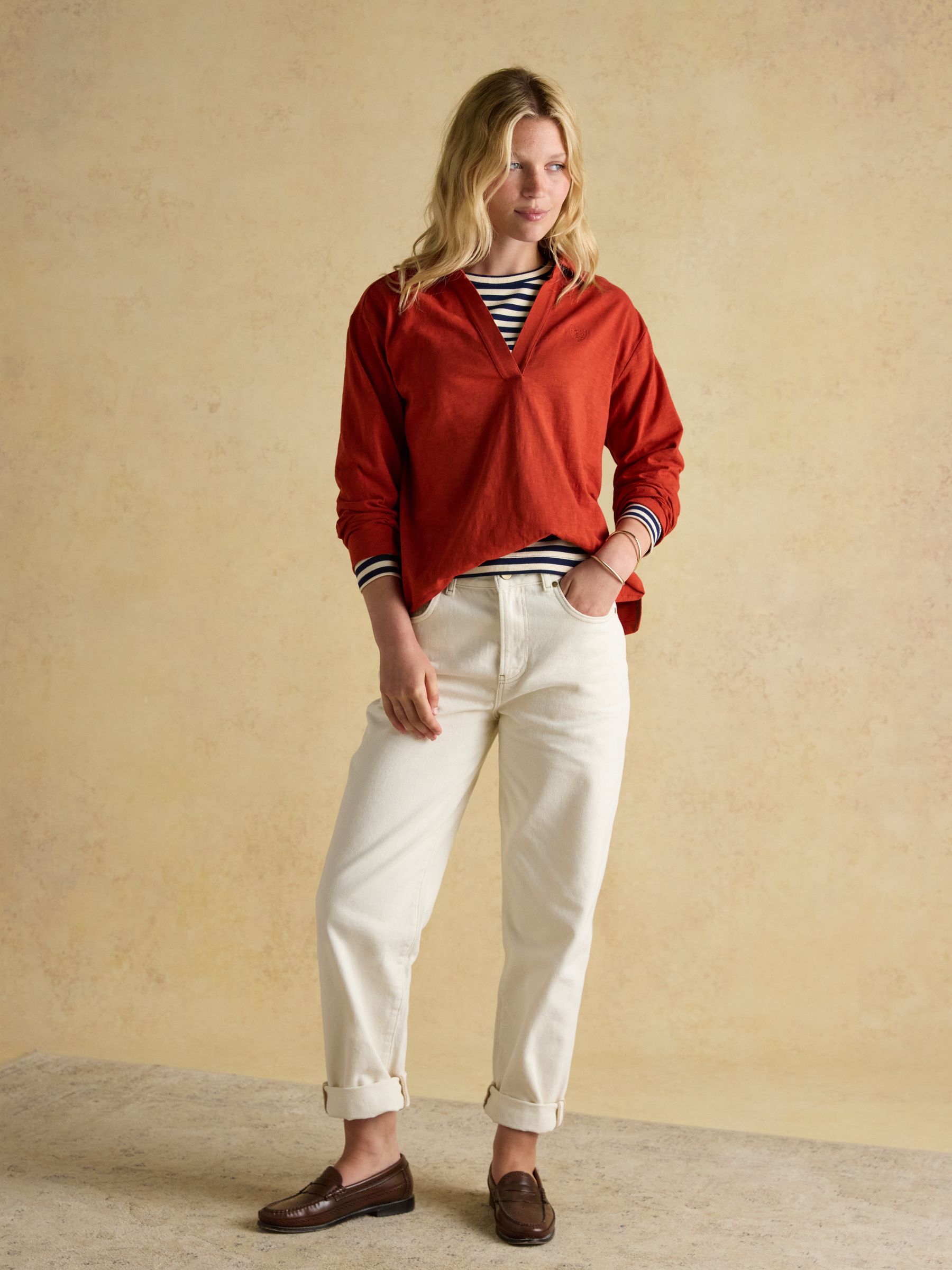 Buy Joules Tallie Burnt Orange Combed Cotton Slub Collared Top from the ...