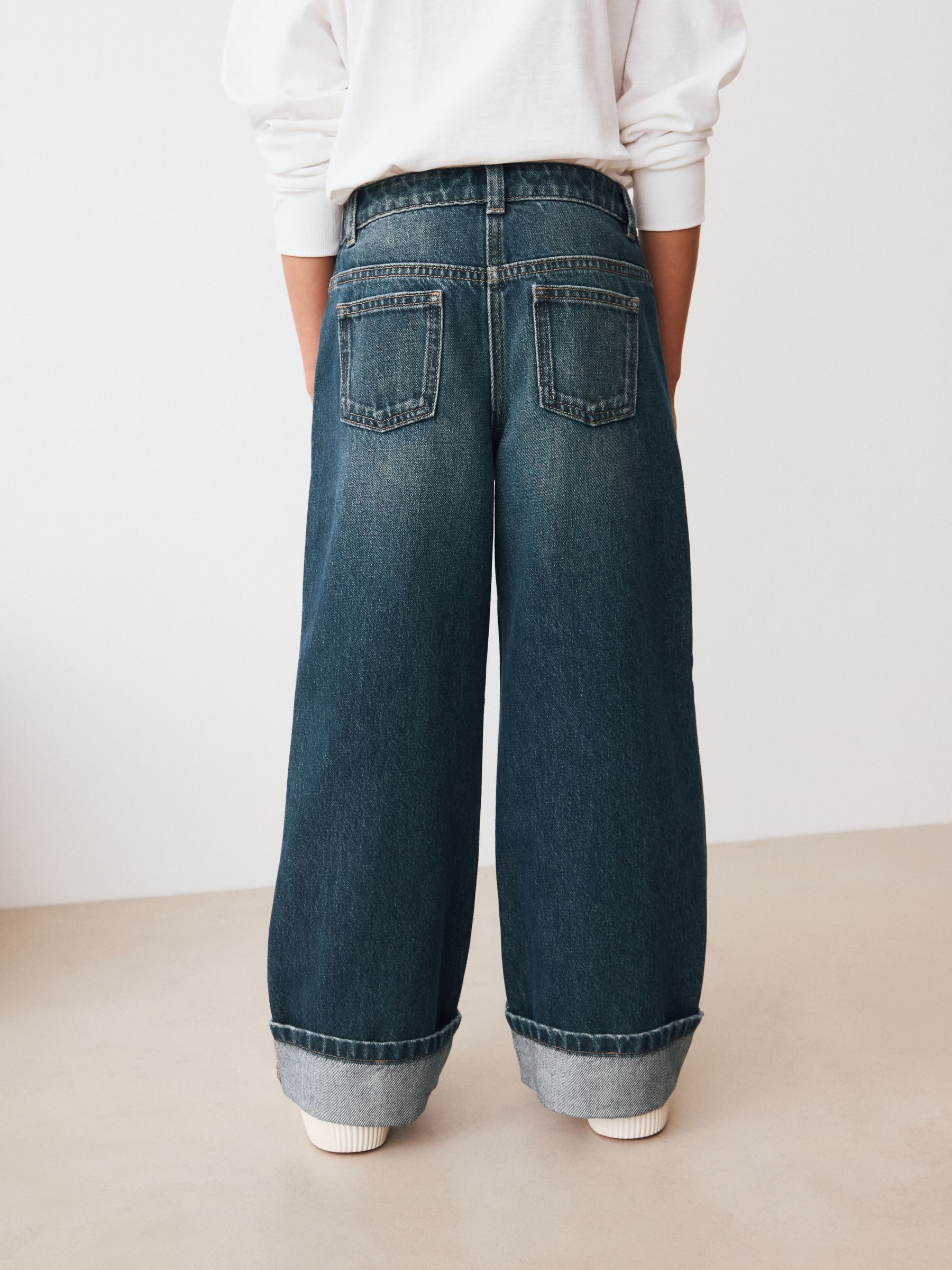 Buy Dark Blue Turn Up Wide Leg Jeans (3-16yrs) from the Next UK online shop
