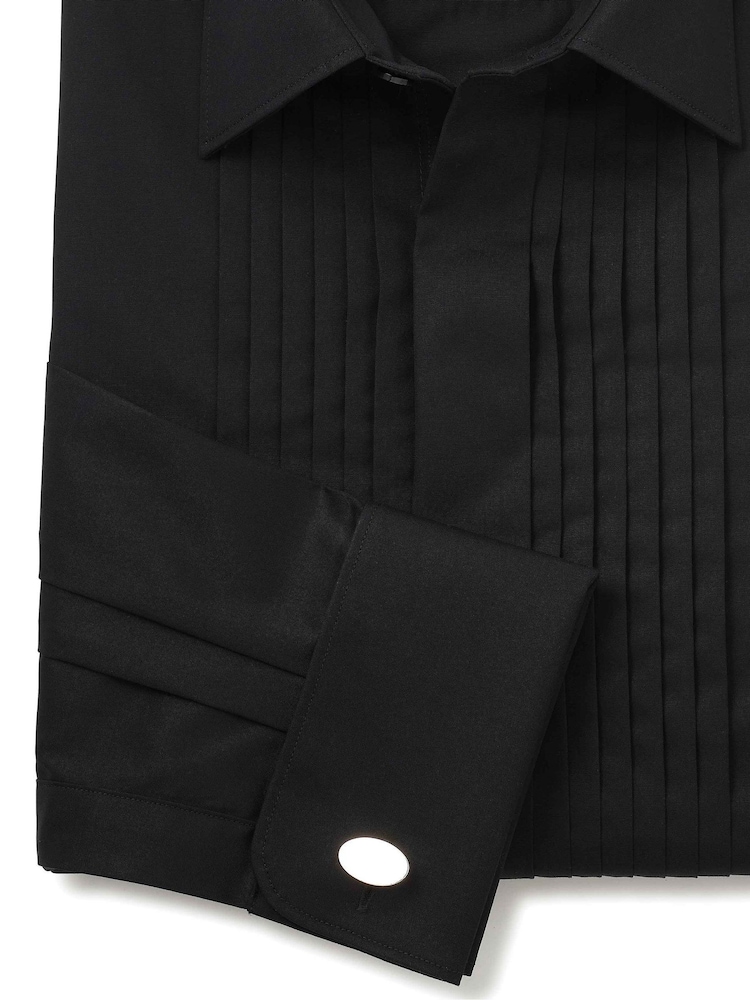 Buy Black - Savile Row Company Cotton Pleat Fly Front Classic Fit Shirt ...