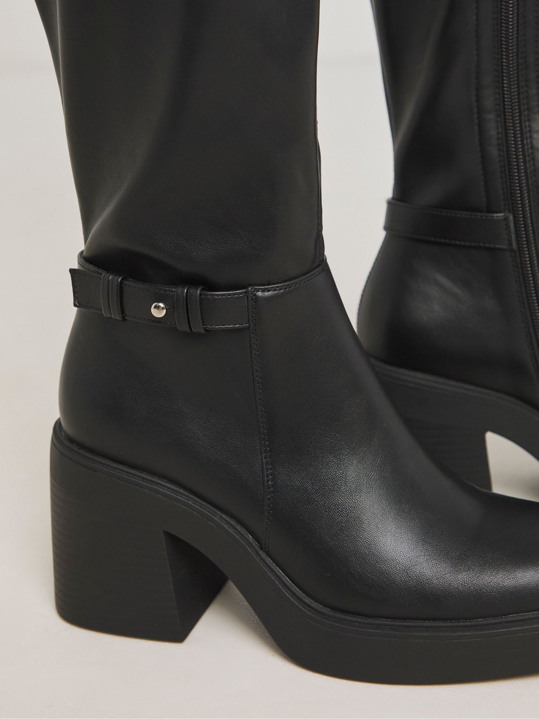 Buy Simply Be Black Wide Fit Over The Knee Platform Heeled Stretch ...