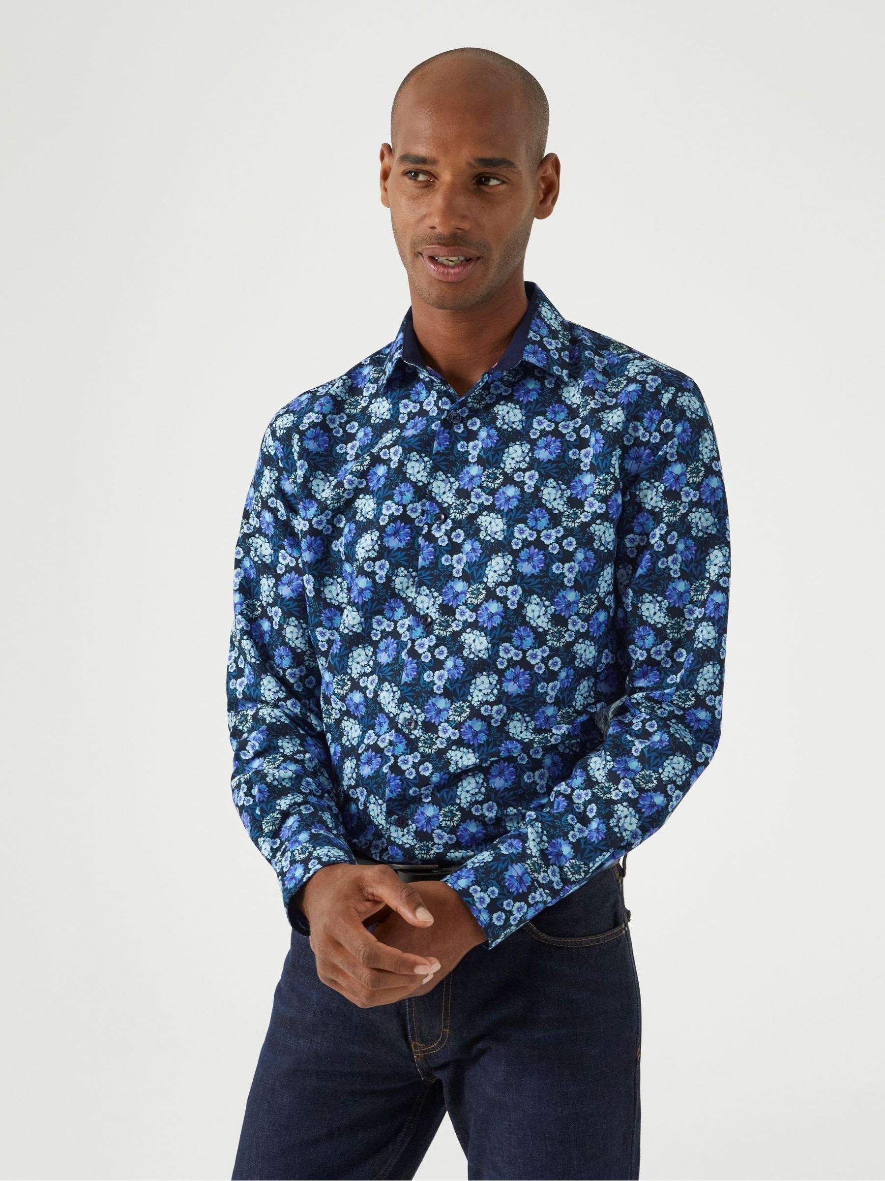 Buy Skopes Blue/Lilac Floral Print Tailored Fit Party Shirt from the ...