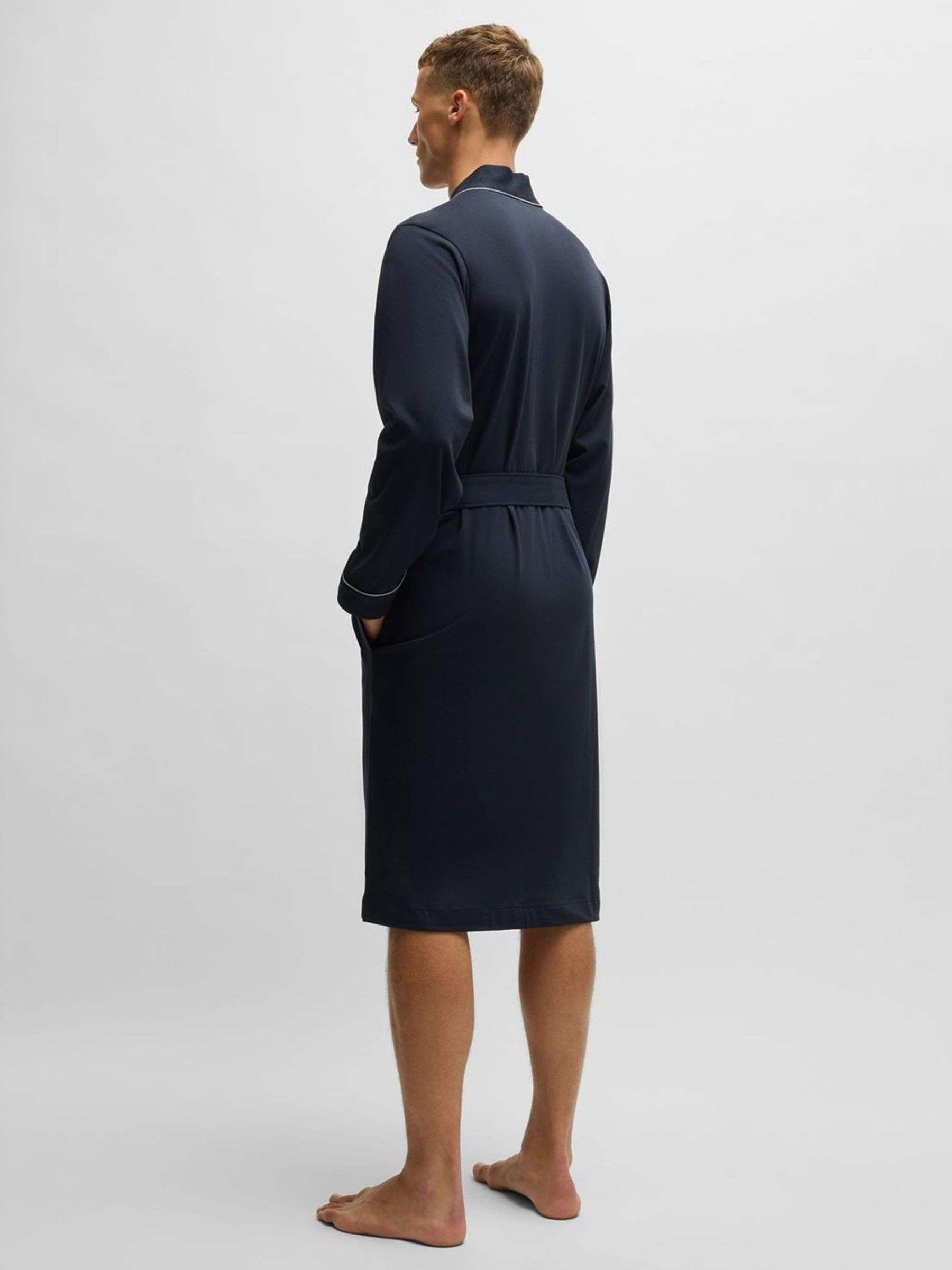 Buy BOSS Dark Blue Logo Embroidered 100% Cotton Jersey Robe Dressing ...