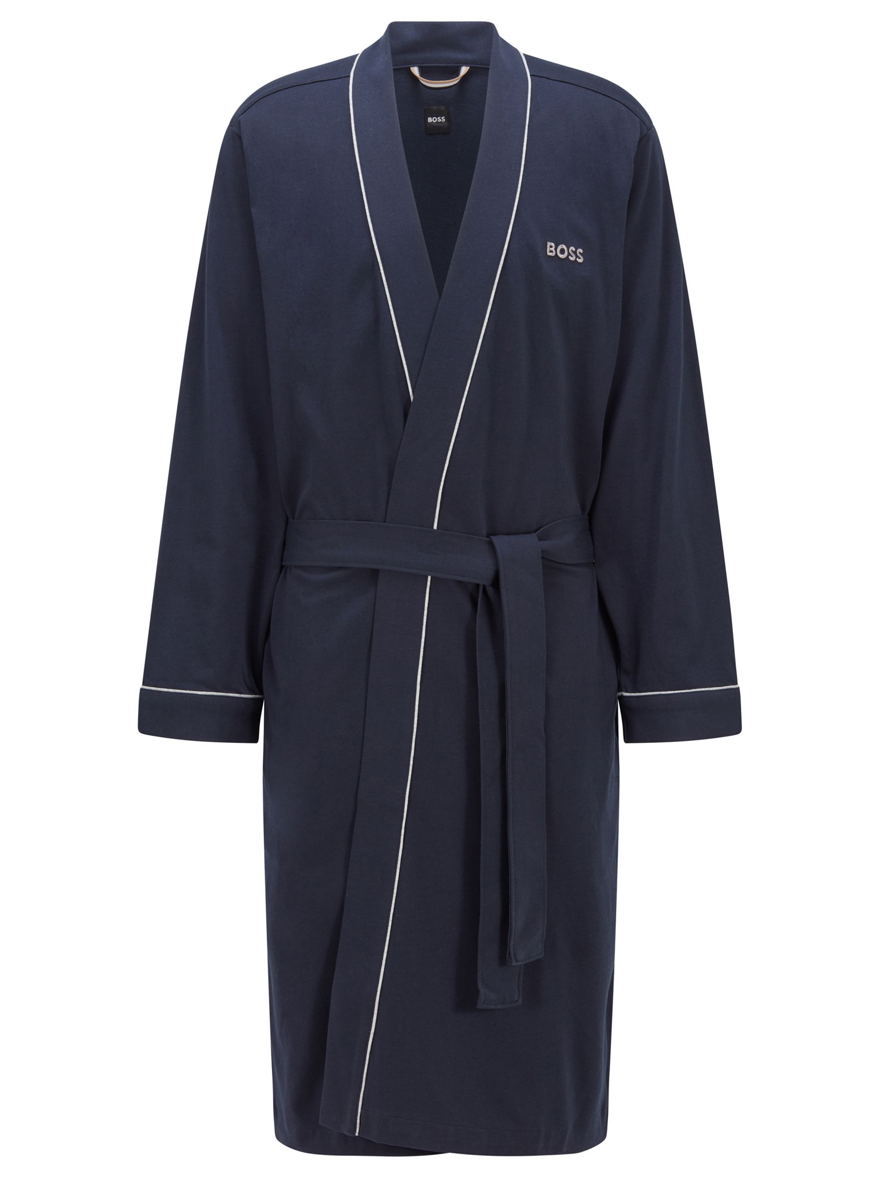 Buy BOSS Dark Blue Logo Embroidered 100% Cotton Jersey Robe Dressing ...