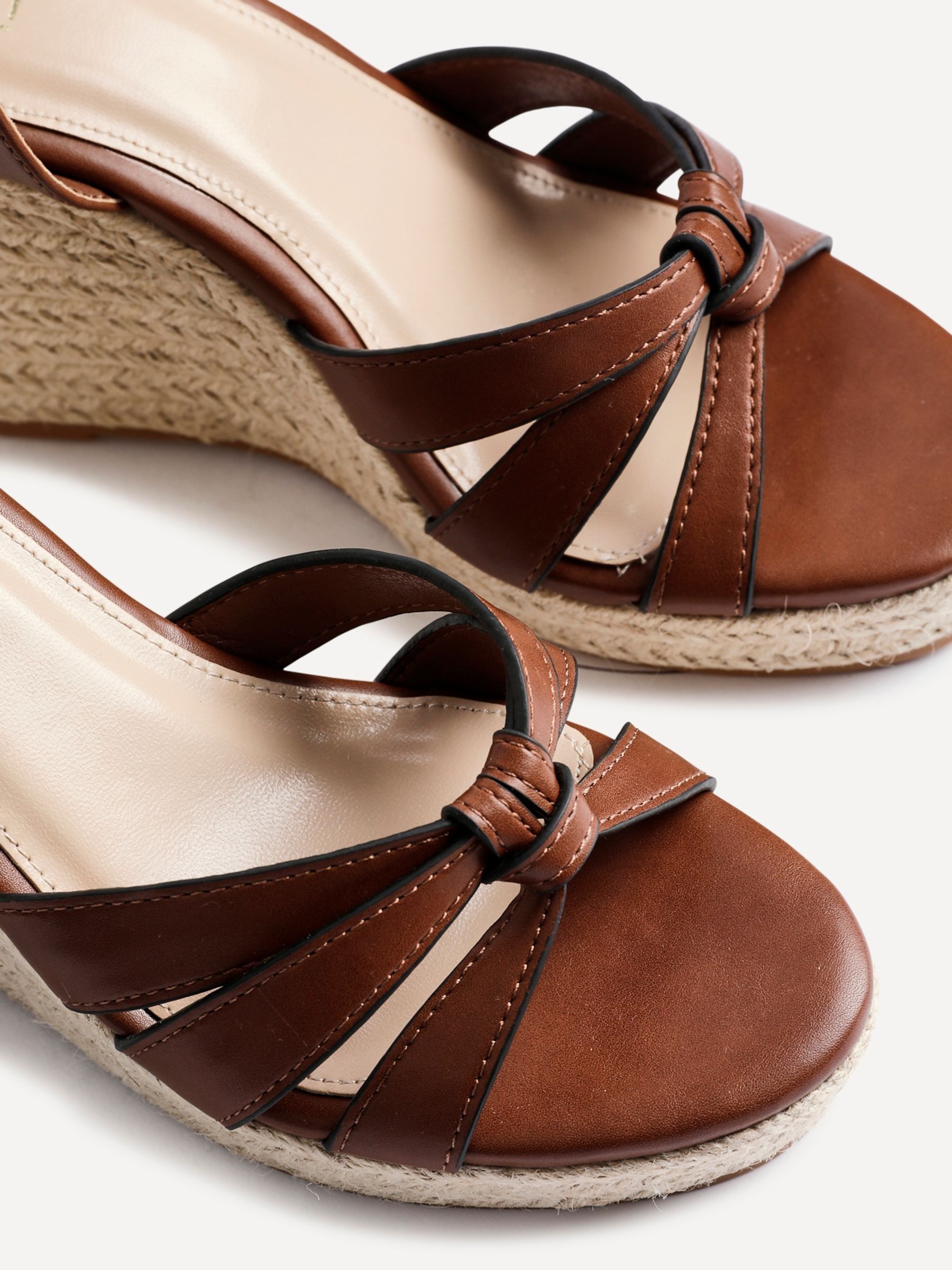 Buy Linzi Brown Goddess Wedge Sandals With Knotted Front Straps from ...