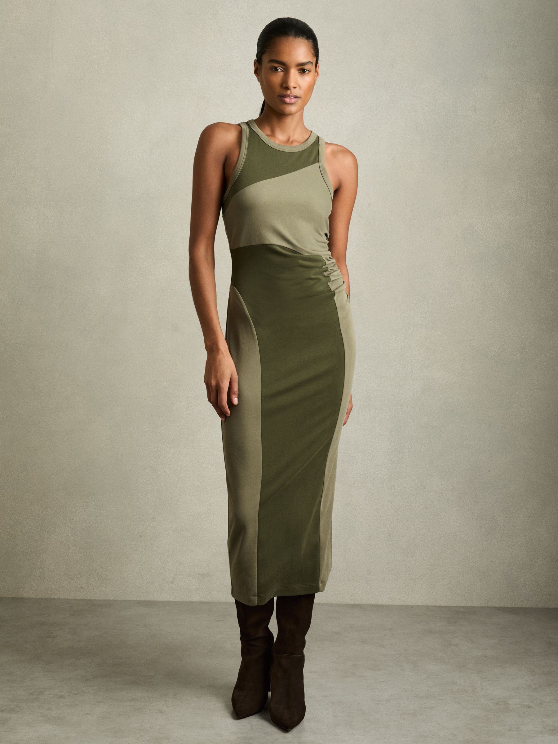 Buy Reiss Khaki Ava Colourblock Jersey Bodycon Dress from the Next UK online shop