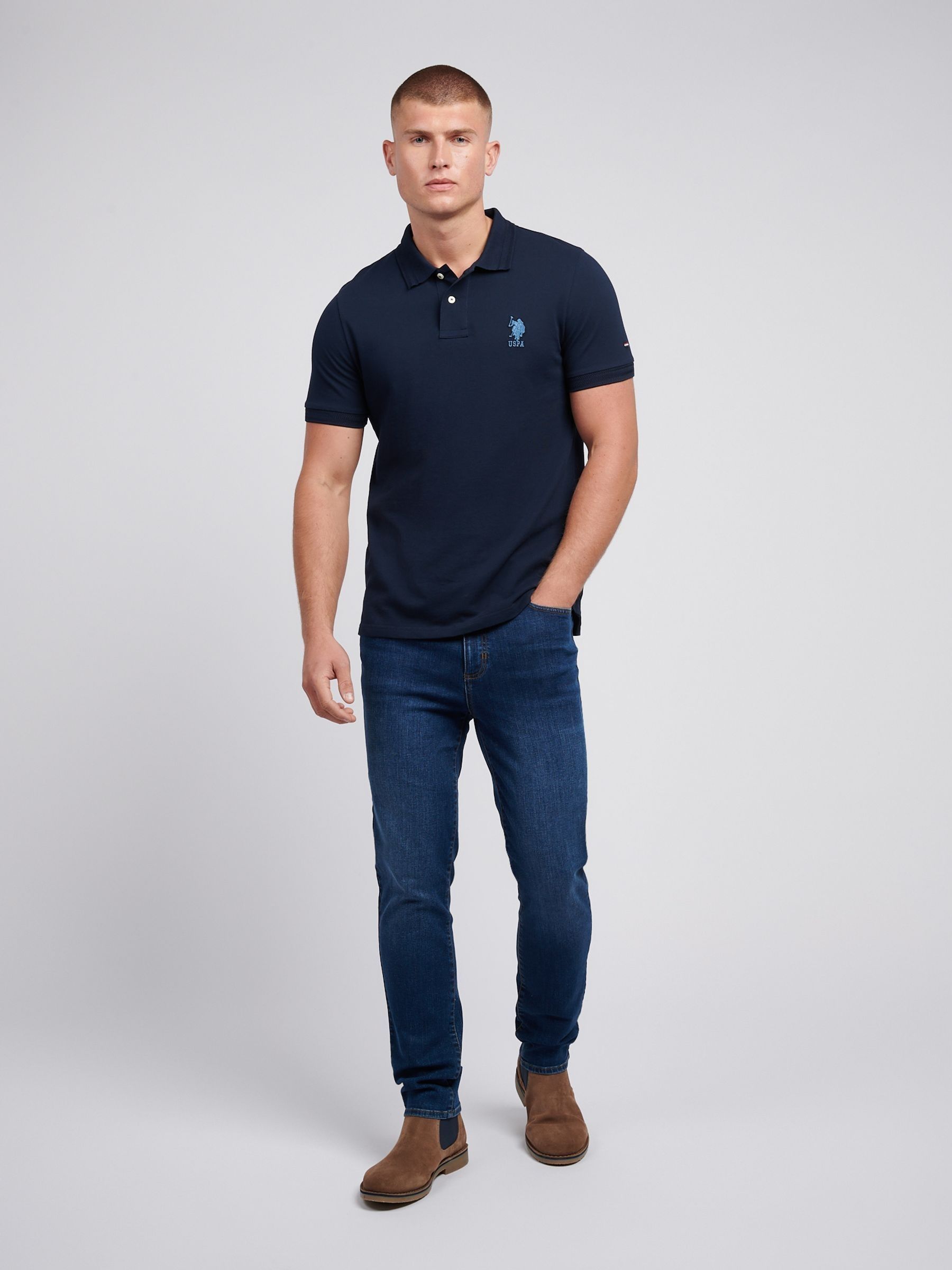 Buy U.S. Polo Assn. Blue Mens Brand Pique 100% Cotton Polo Shirt from ...