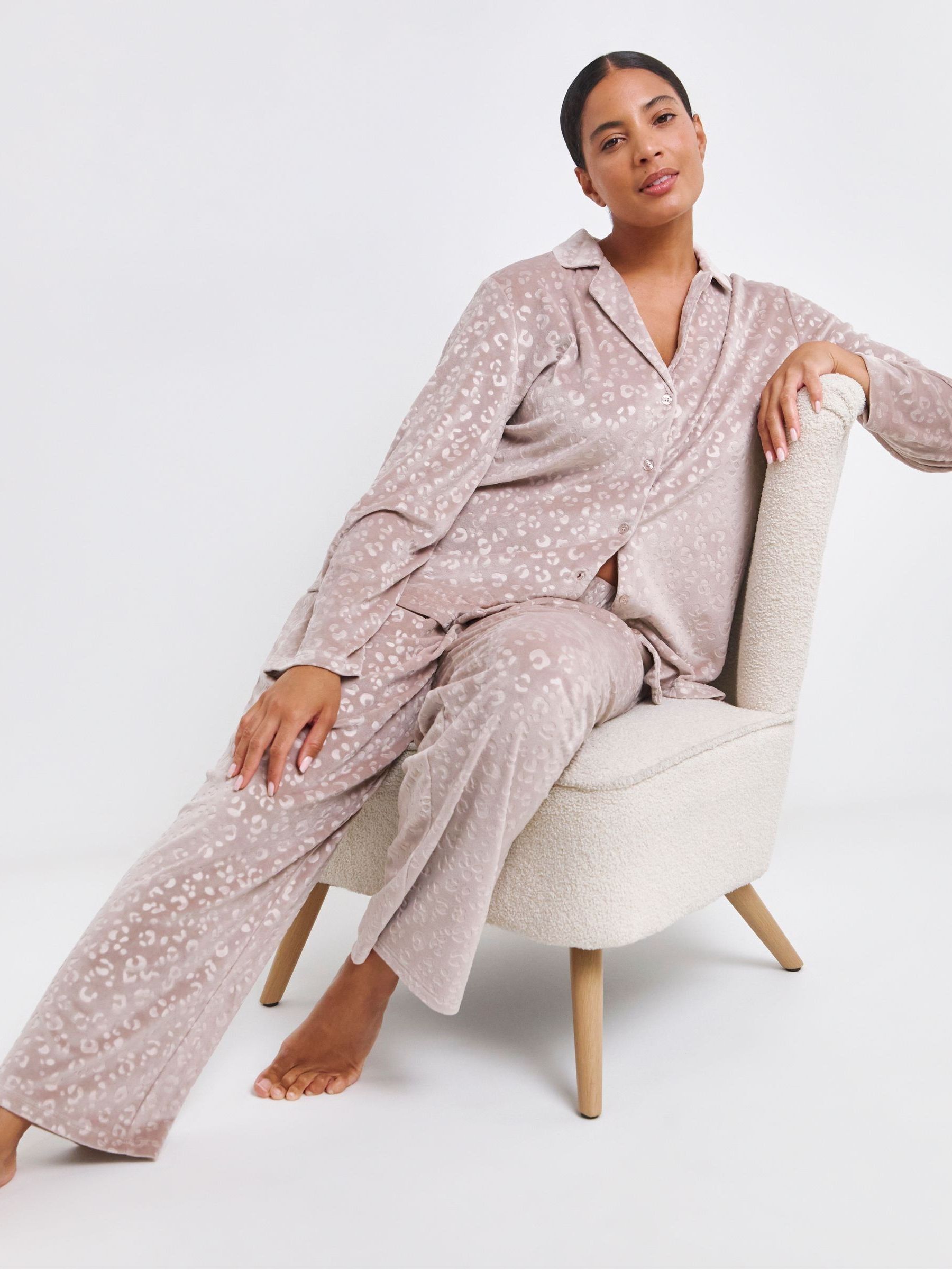 Buy Simply Be Natural Pretty Secrets Velour Button Through Pyjamas Set ...