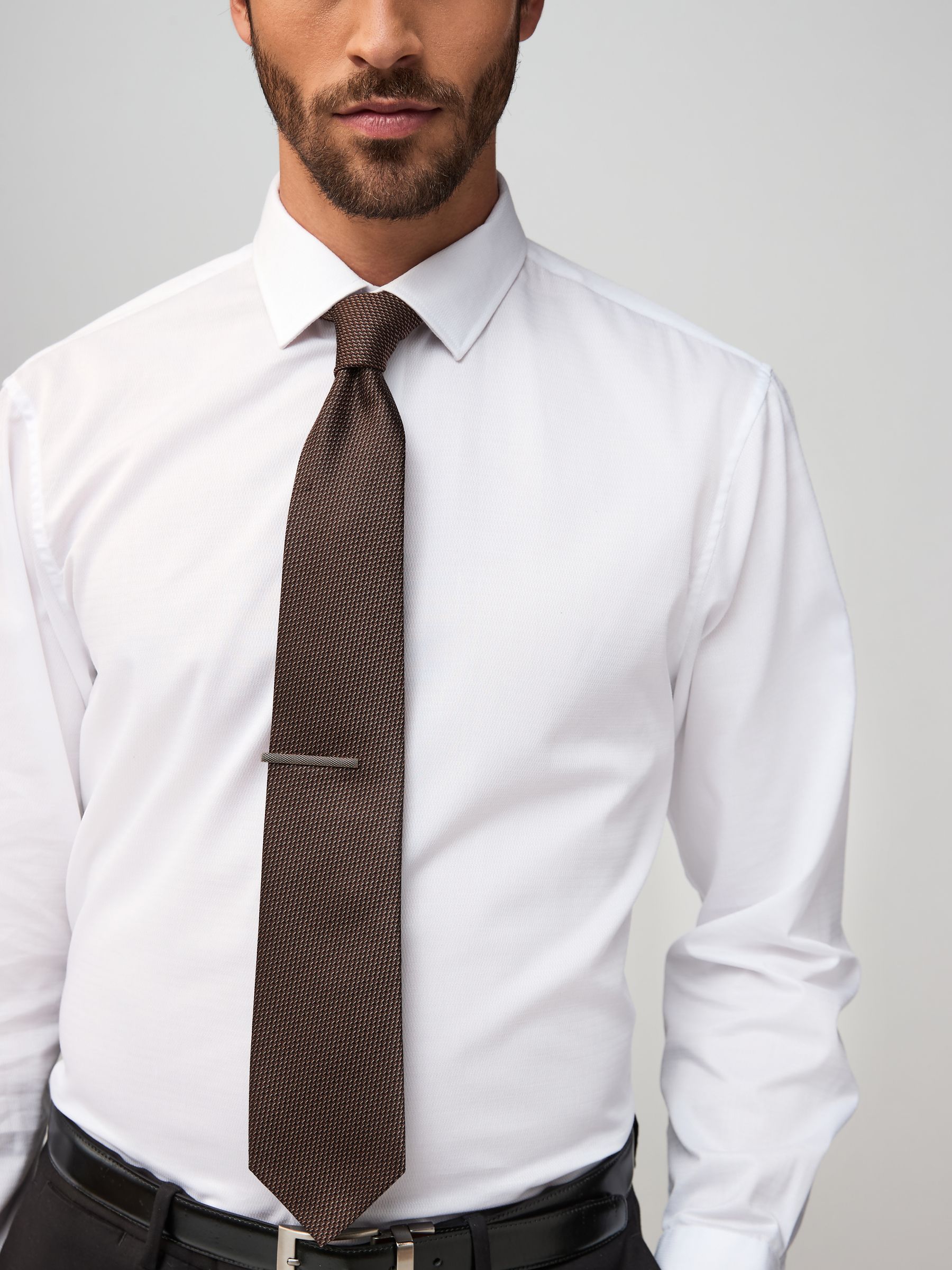 Buy Neutral Texture Tie with Clip from the Next UK online shop
