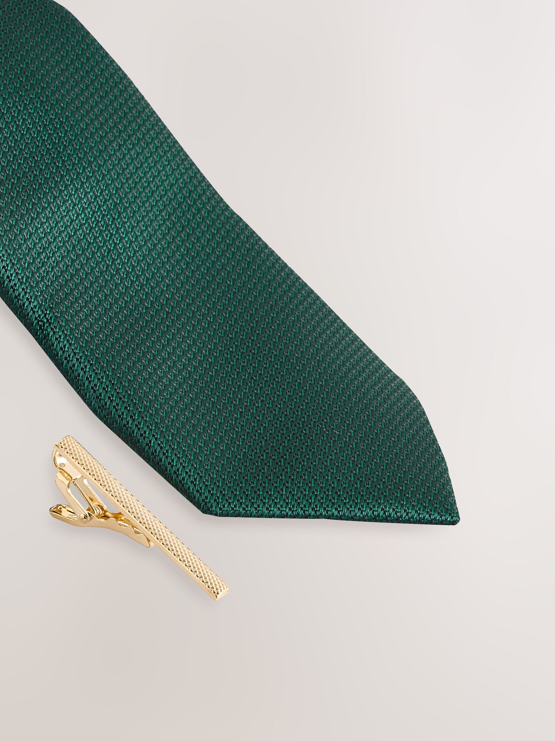 Buy Green Textured Tie with Tie Clip from the Next UK online shop
