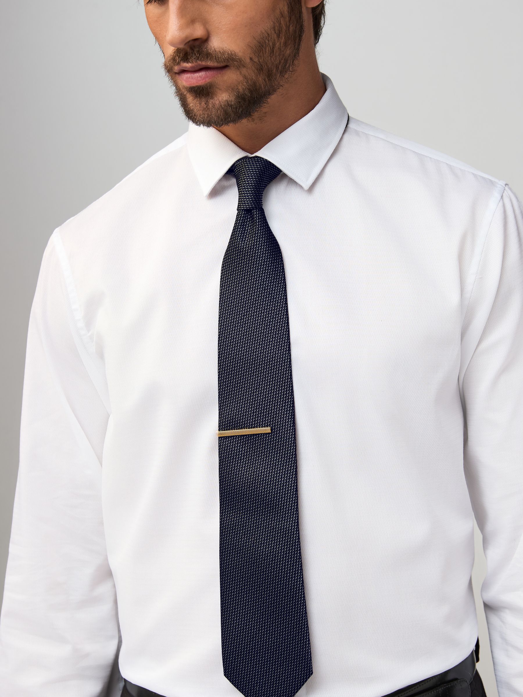 Buy Grey Textured Tie with Tie Clip from the Next UK online shop