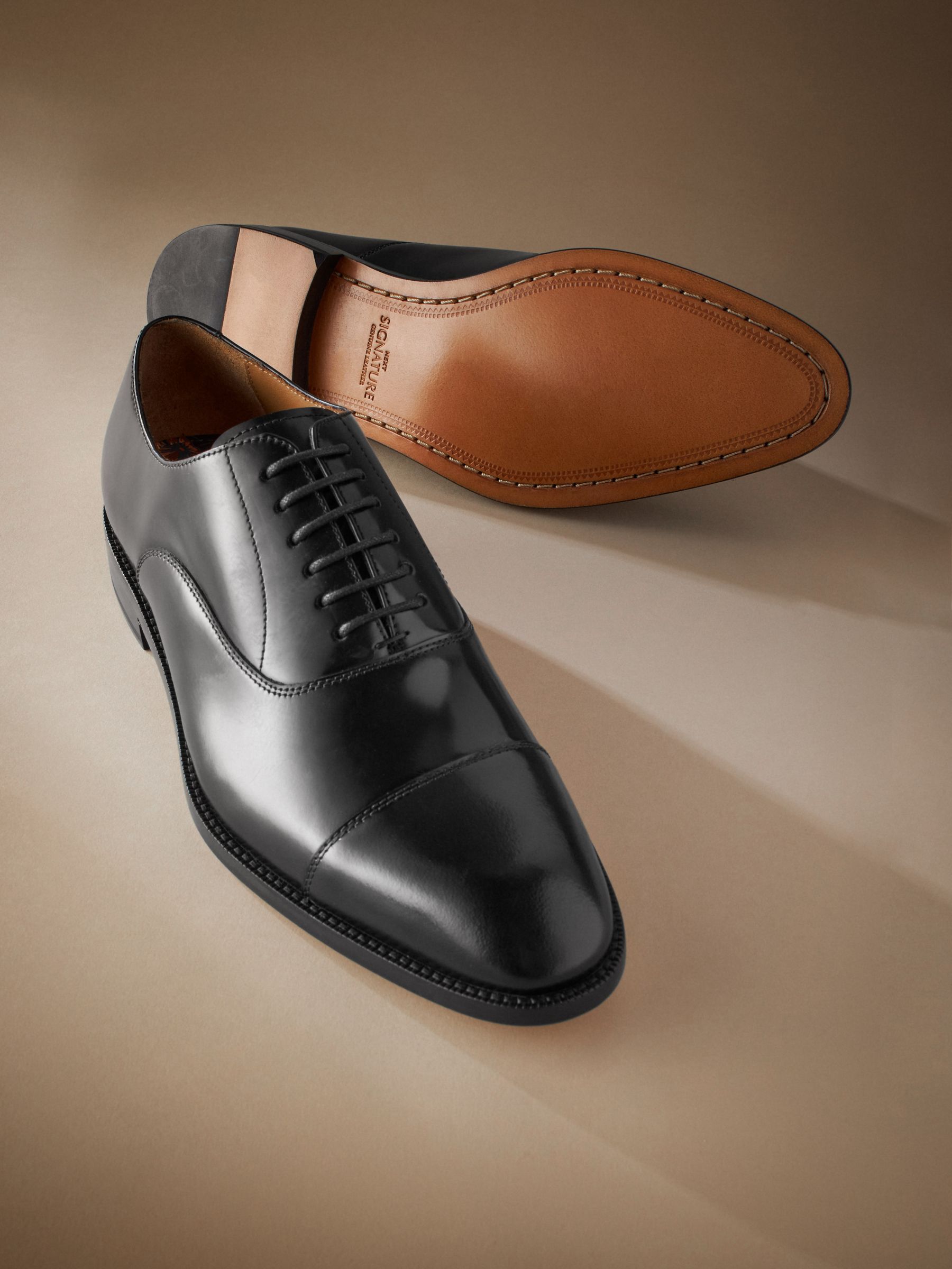 Buy Black Wide Fit Signature Leather Sole Oxford Toe Cap Shoes from the Next UK online shop