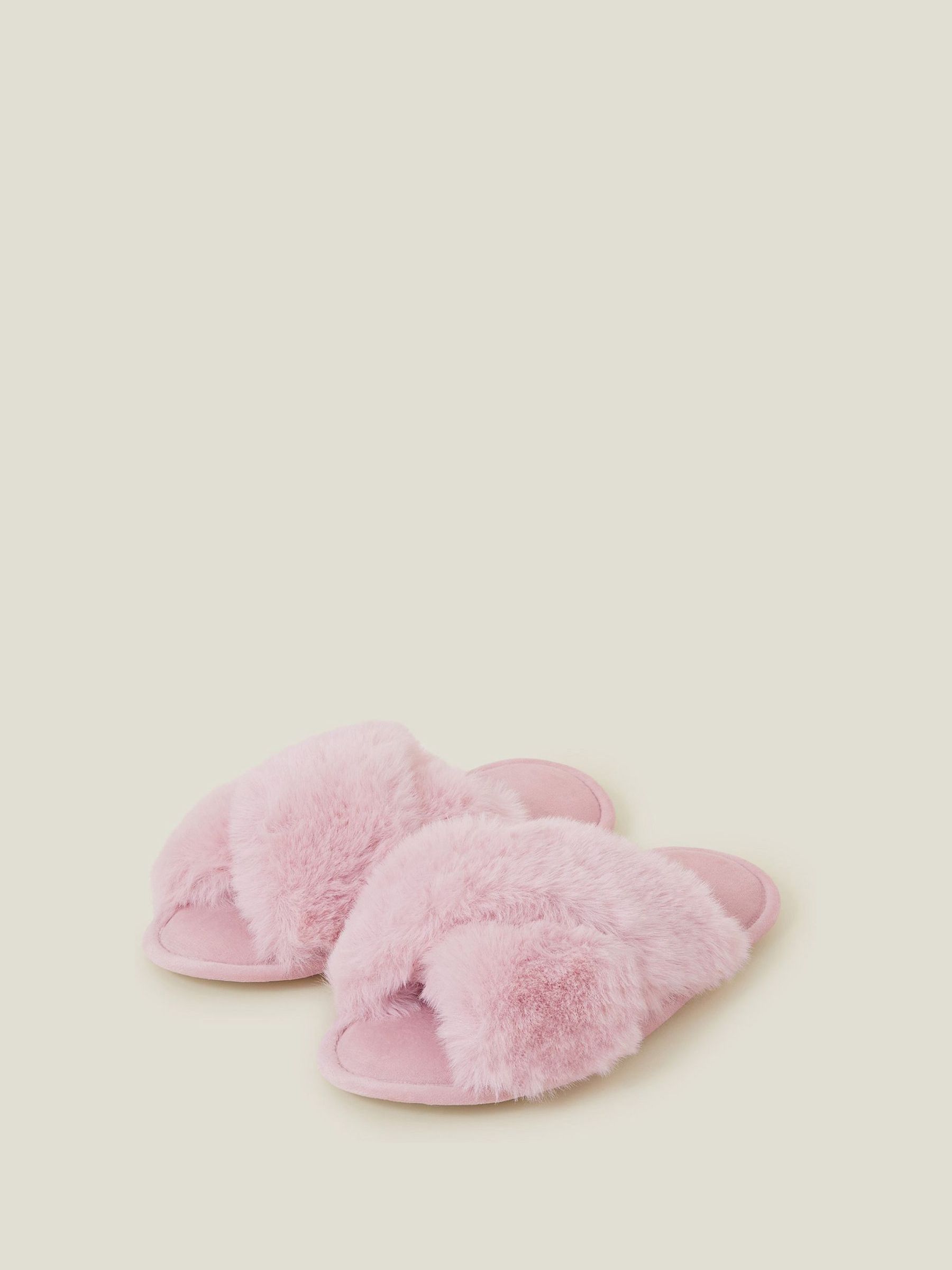 Buy Accessorize Pink Luxe Cross Strap Faux Fur Slippers from the Next ...