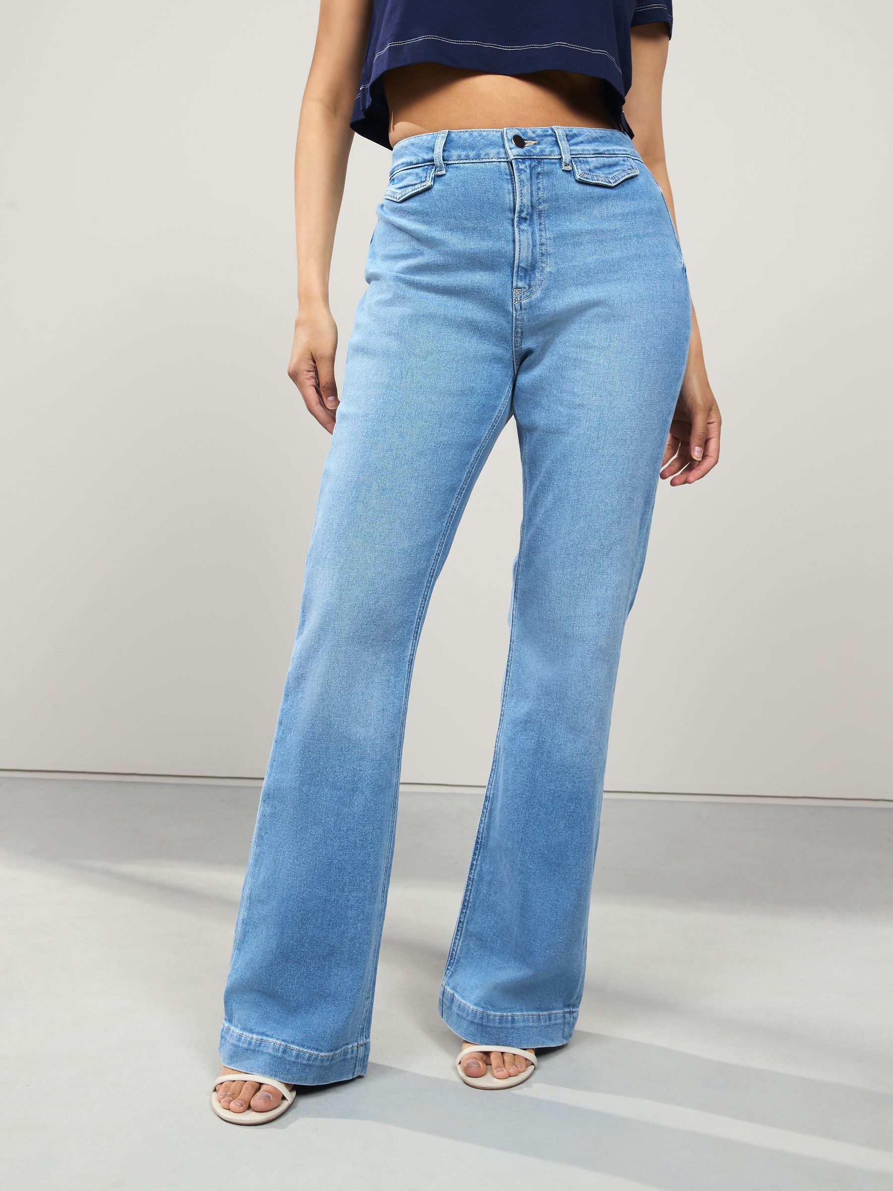 Buy Mid Blue Double Button Flared Jeans from the Next UK online shop
