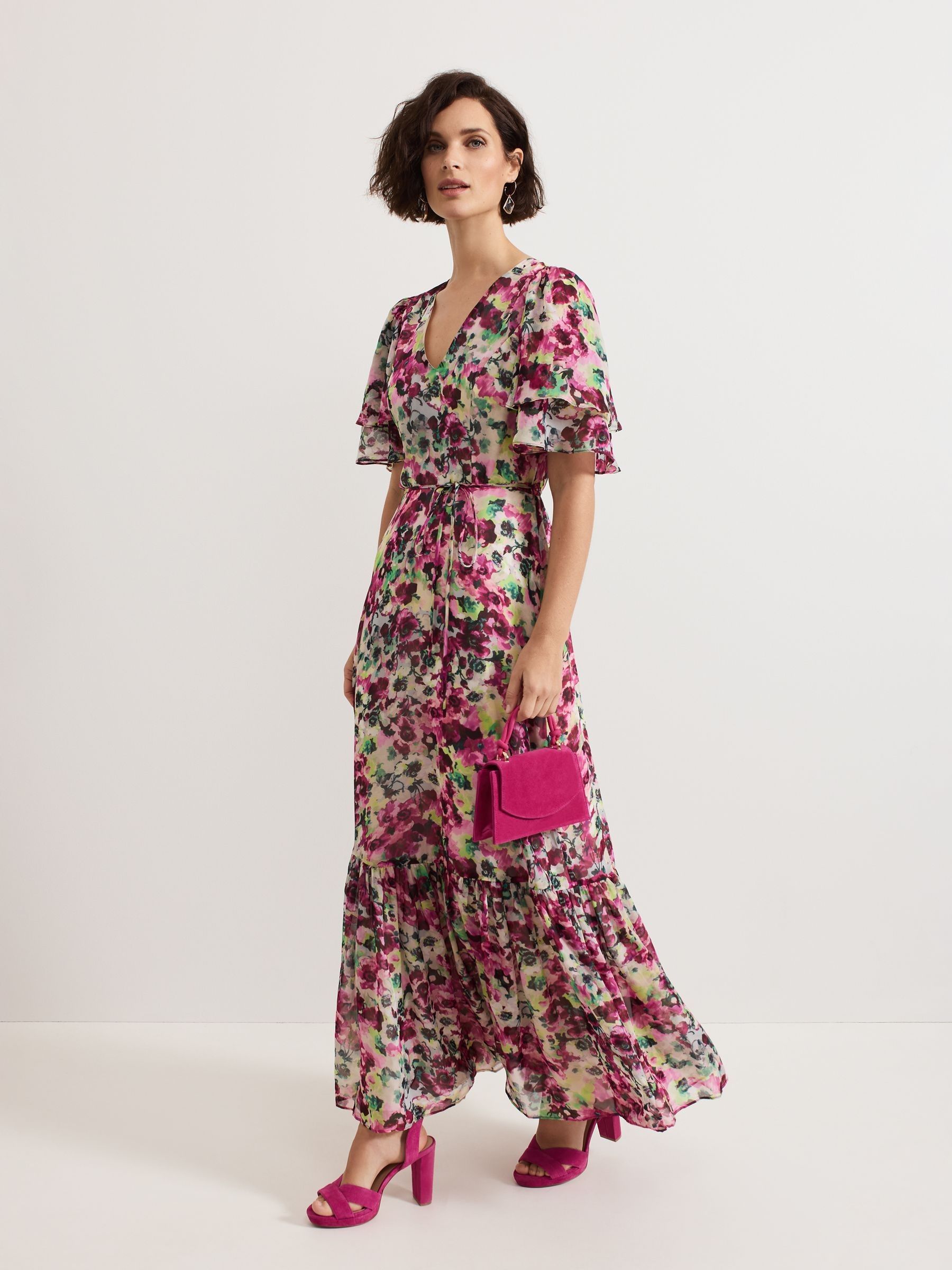Buy Phase Eight Black Violet Floral Print Ruffle Maxi Dress from Next ...