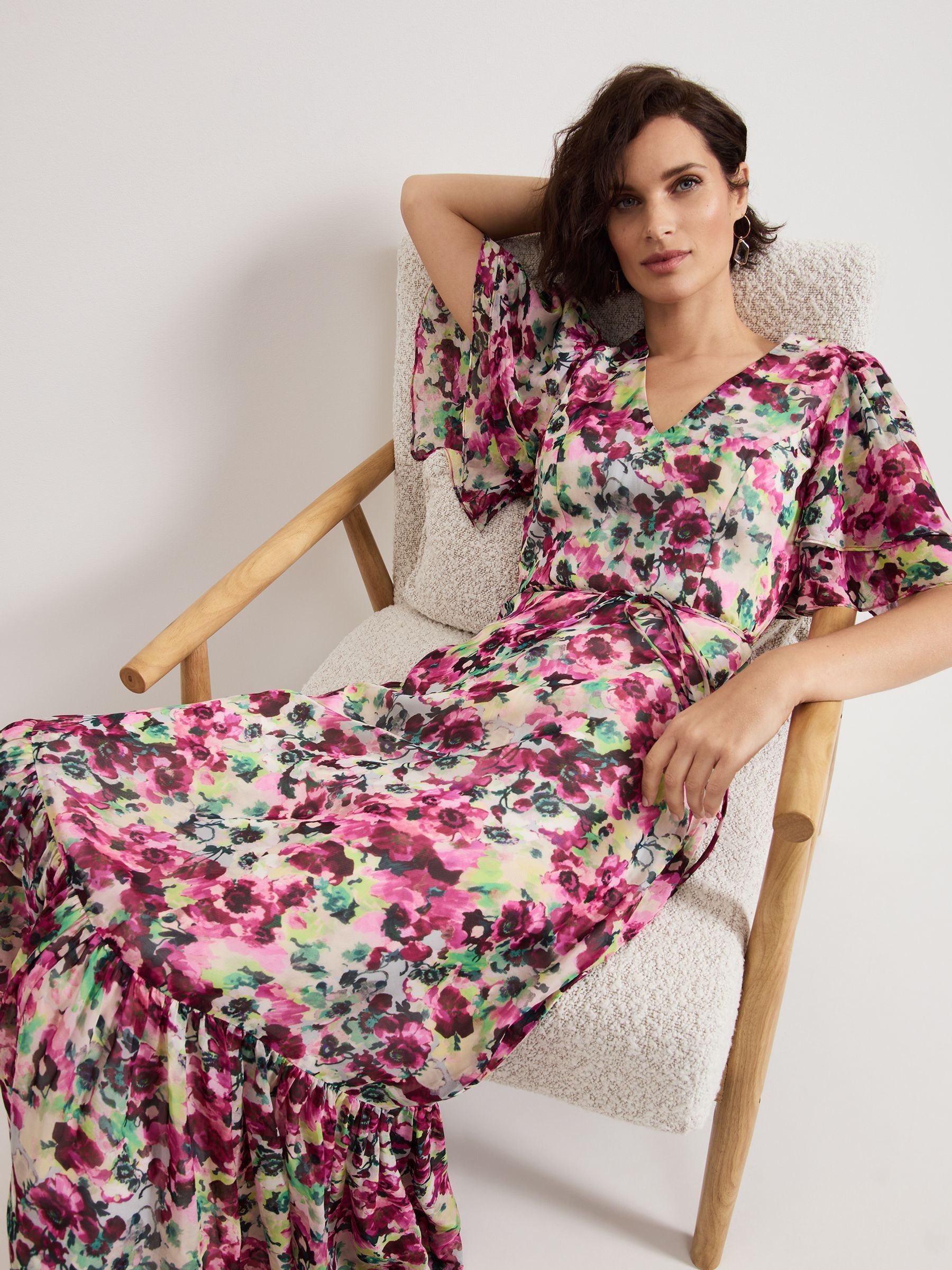 Buy Phase Eight Black Violet Floral Print Ruffle Maxi Dress from Next ...