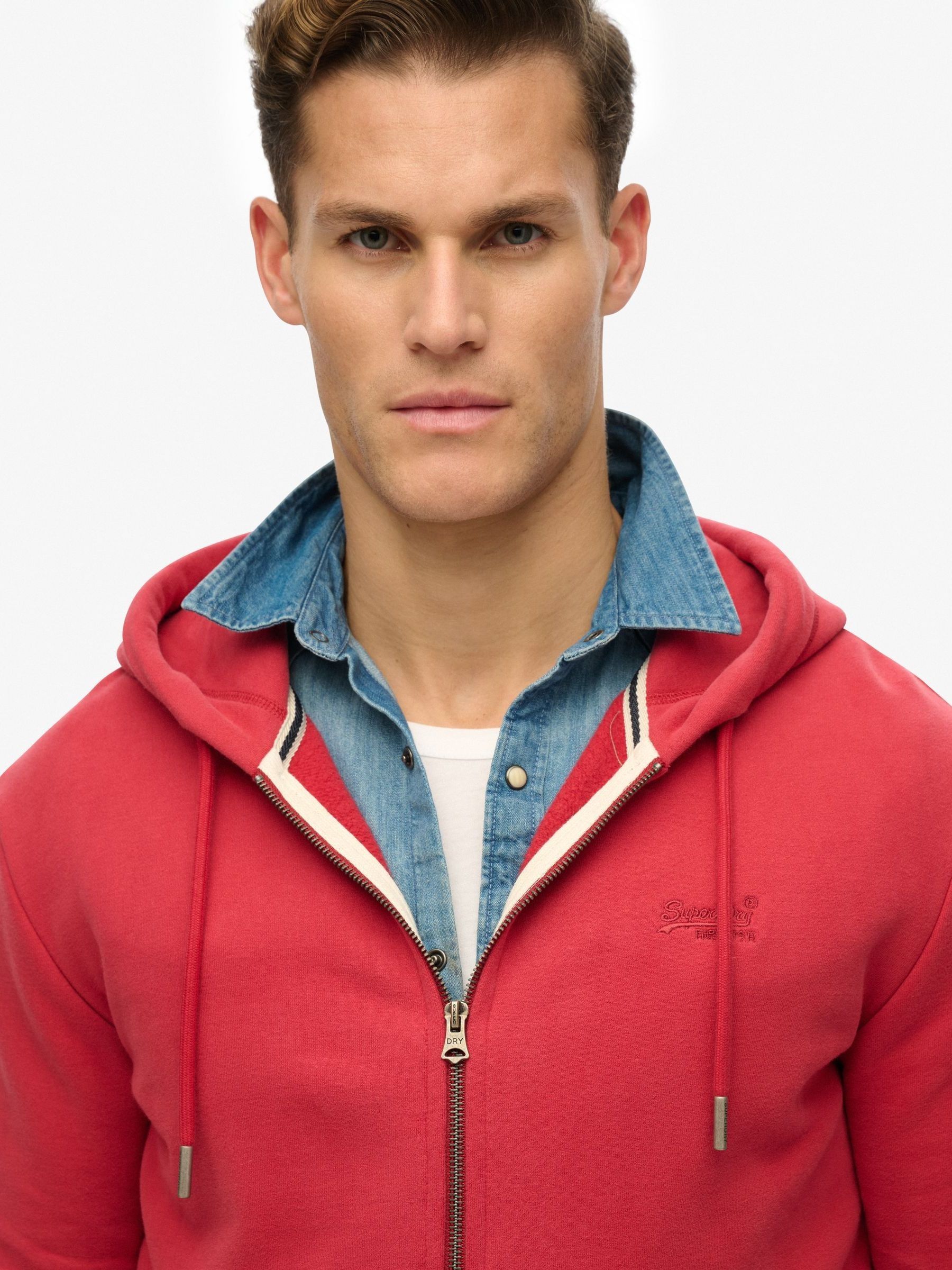 Buy Superdry Red Essential Logo Slim Fit Zip Hoodie from the Next UK ...