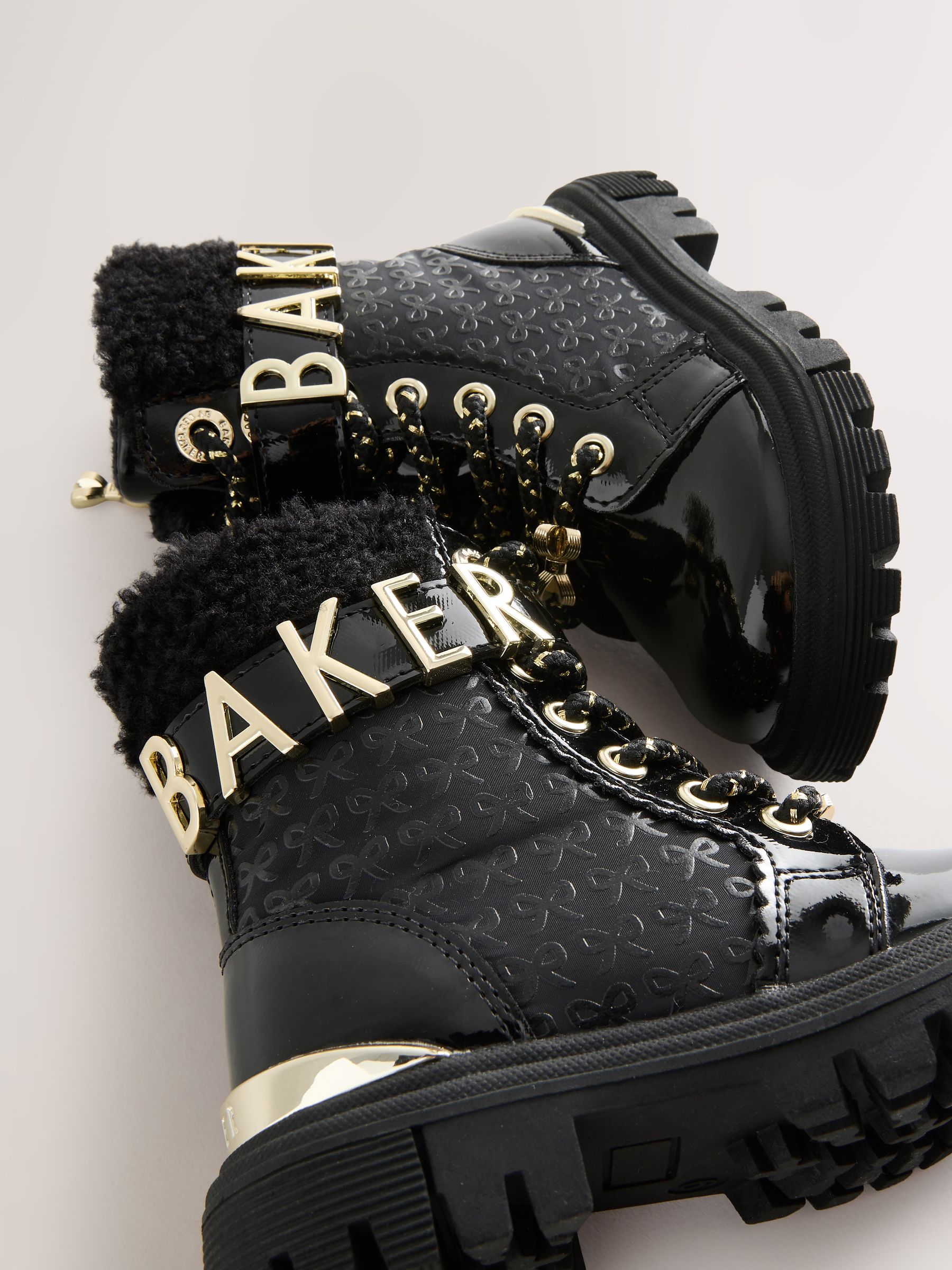 Buy Baker by Ted Baker Girls Embossed Lace Up Chunky Black Boots from ...